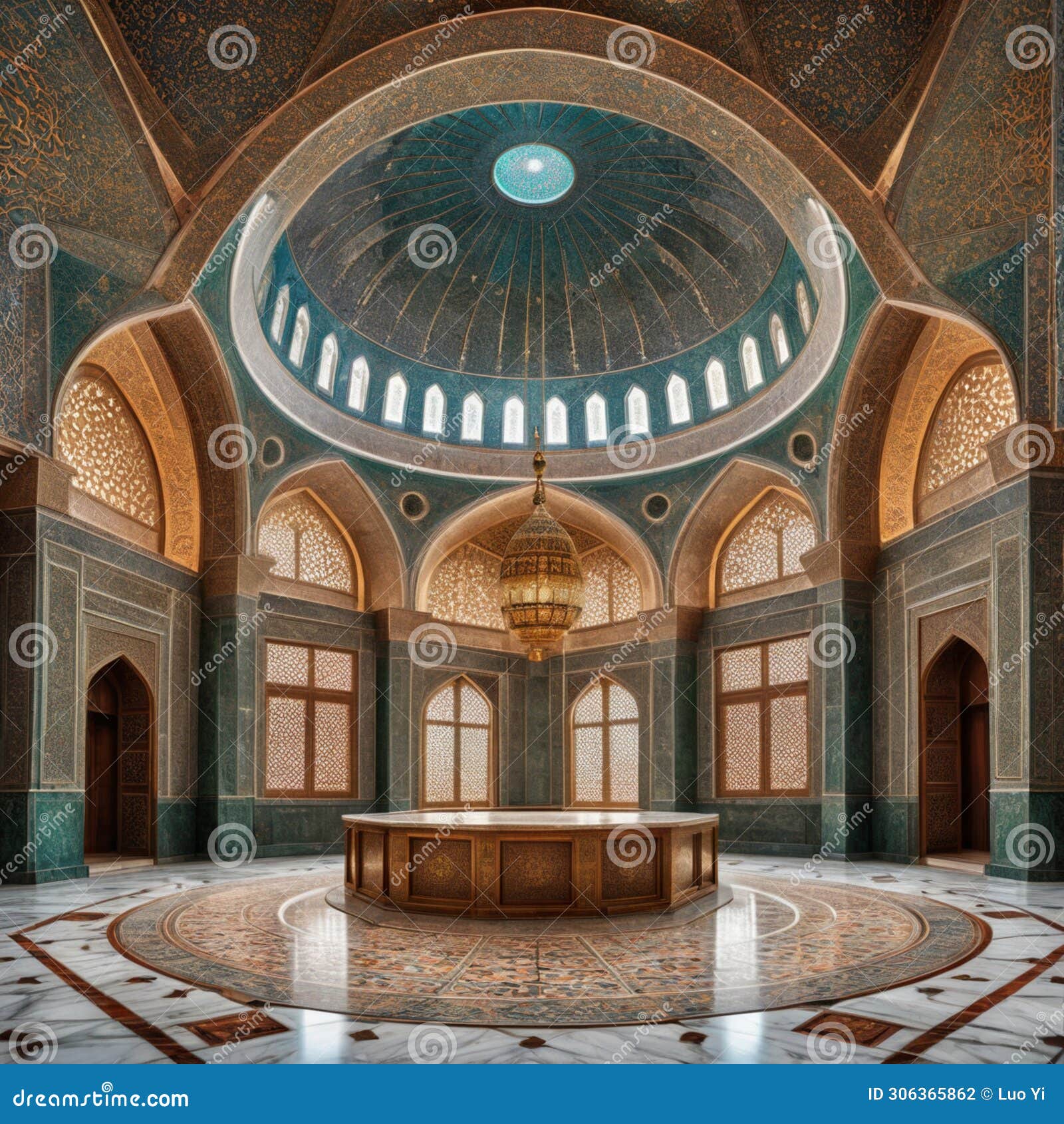 Interior of Islamic mosque stock illustration. Illustration of marble ...