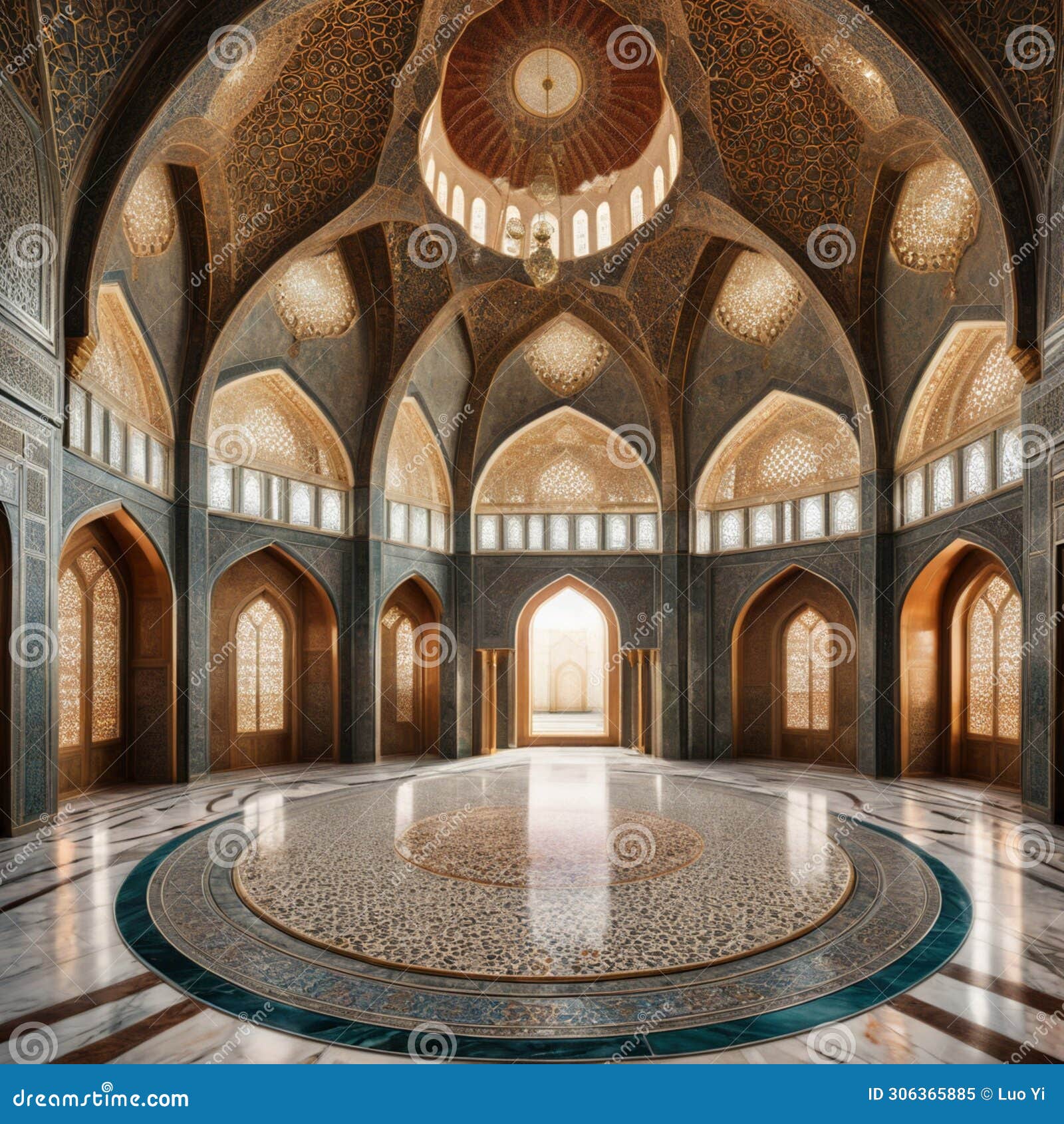 Interior of Islamic mosque stock illustration. Illustration of islamic ...