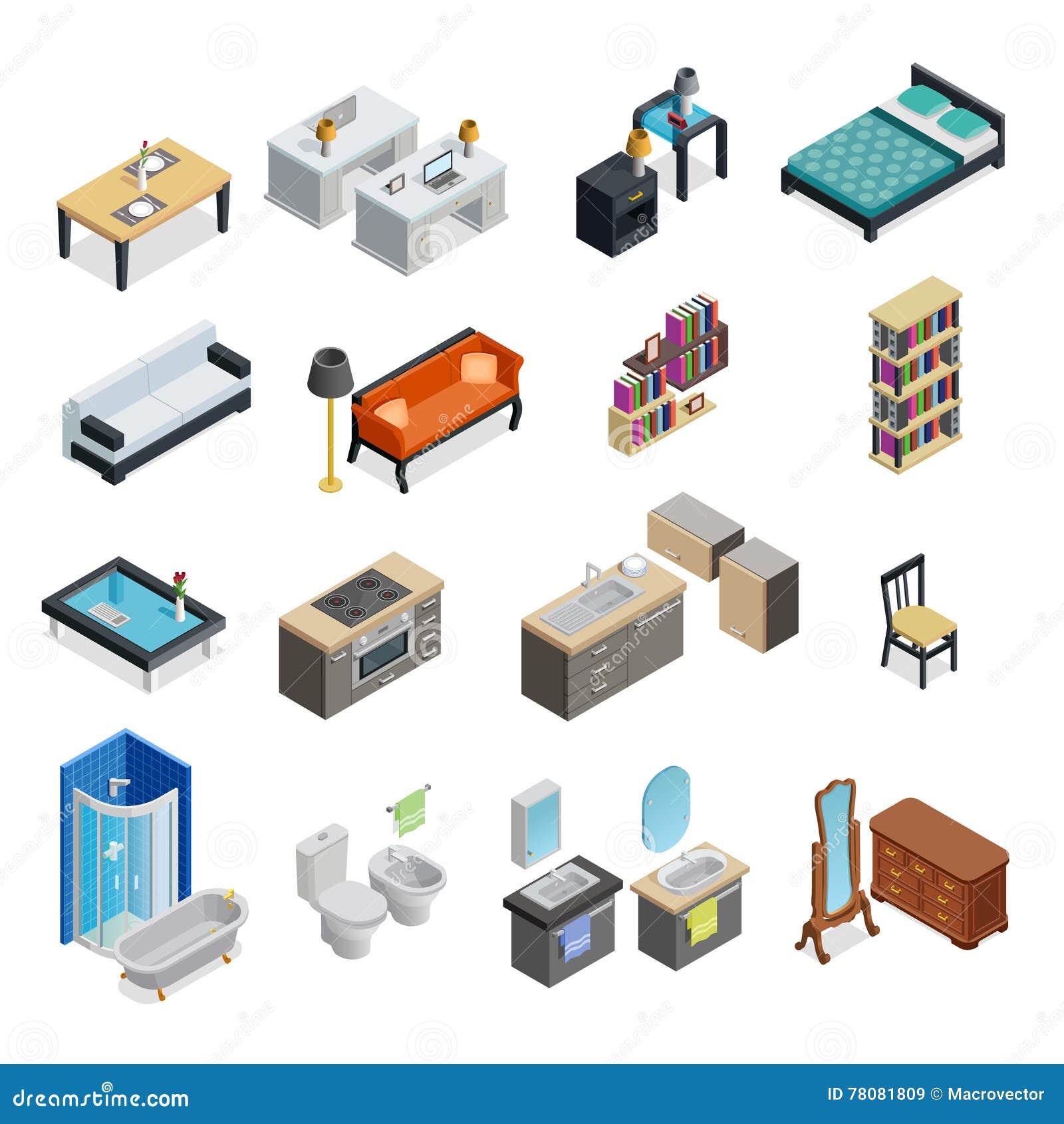 Interior Isometric Objects Set Stock Vector - Illustration of interior ...