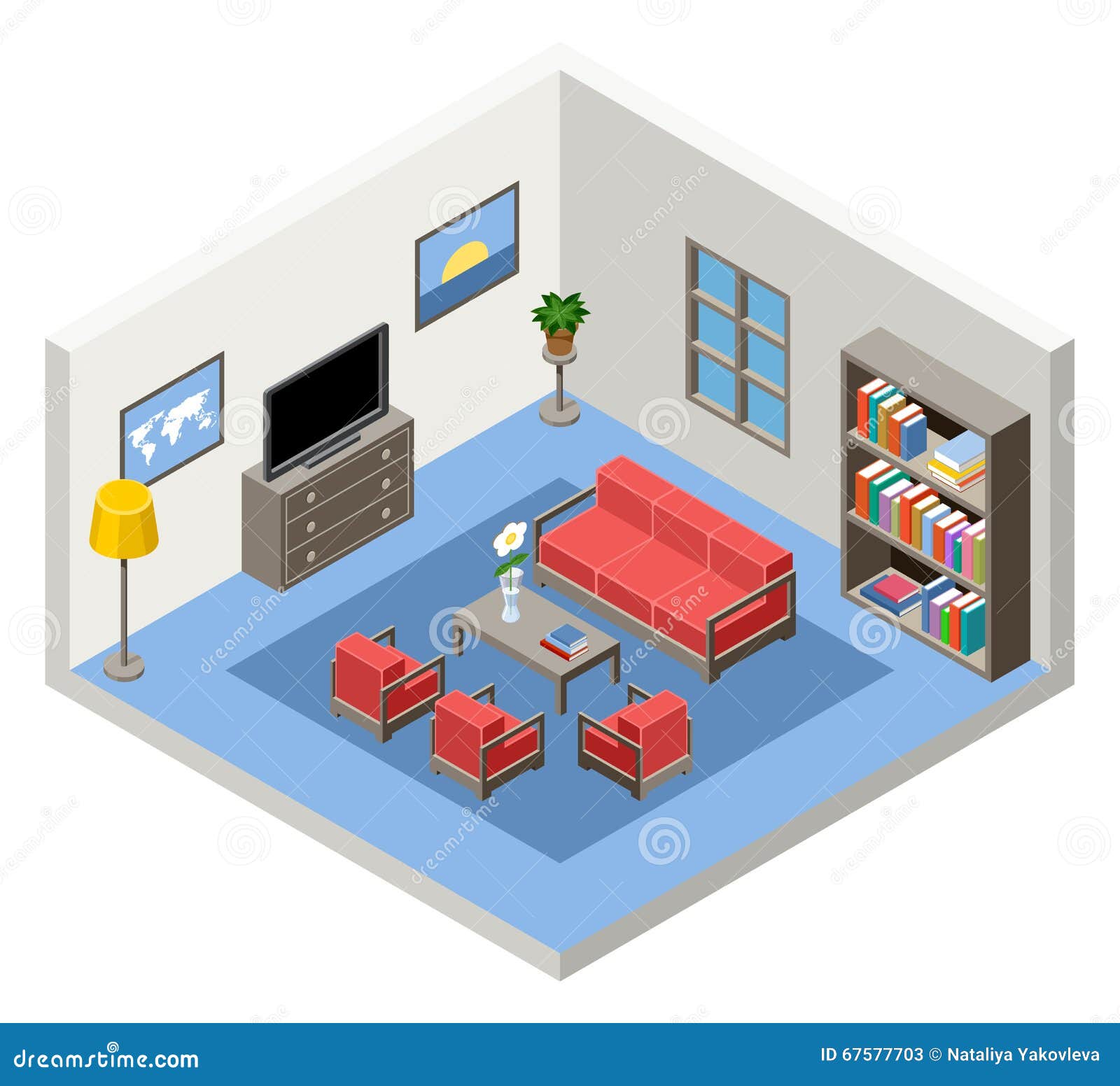 Interior of the Isometric Room with Furniture Stock Vector ...