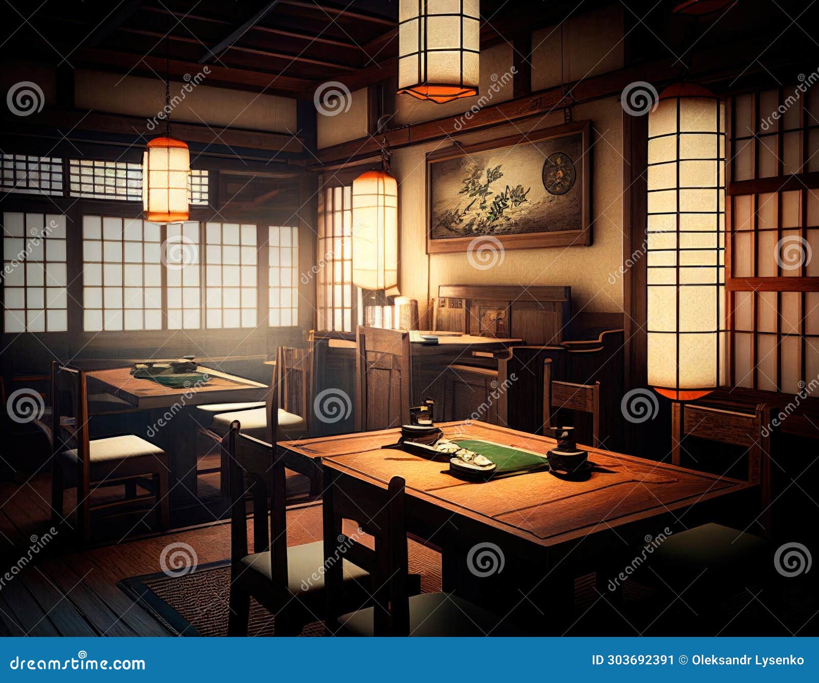 Interior in a Japanese Restaurant Stock Illustration - Illustration of ...