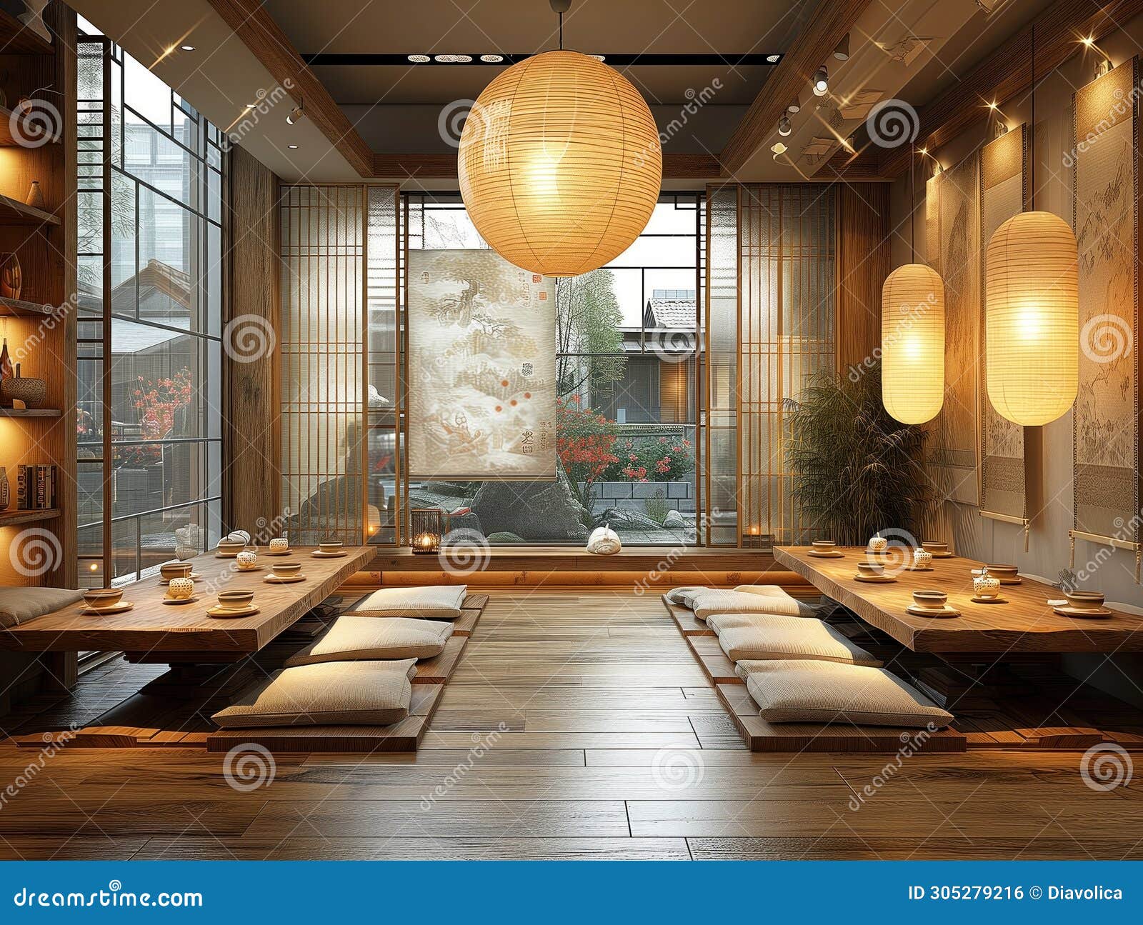 Interior in a Japanese Restaurant Stock Illustration - Illustration of ...
