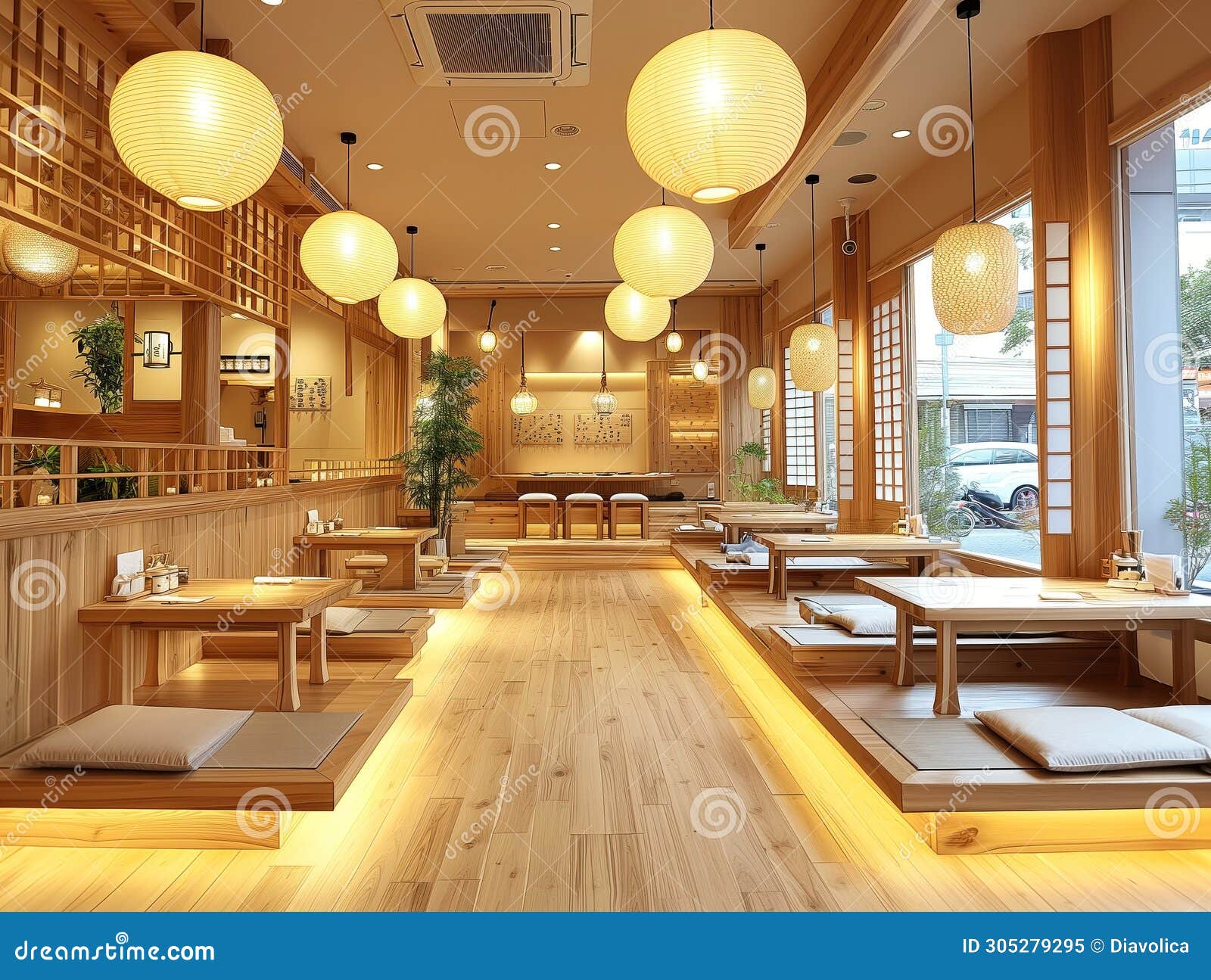 Interior in a Japanese Restaurant Stock Illustration - Illustration of ...