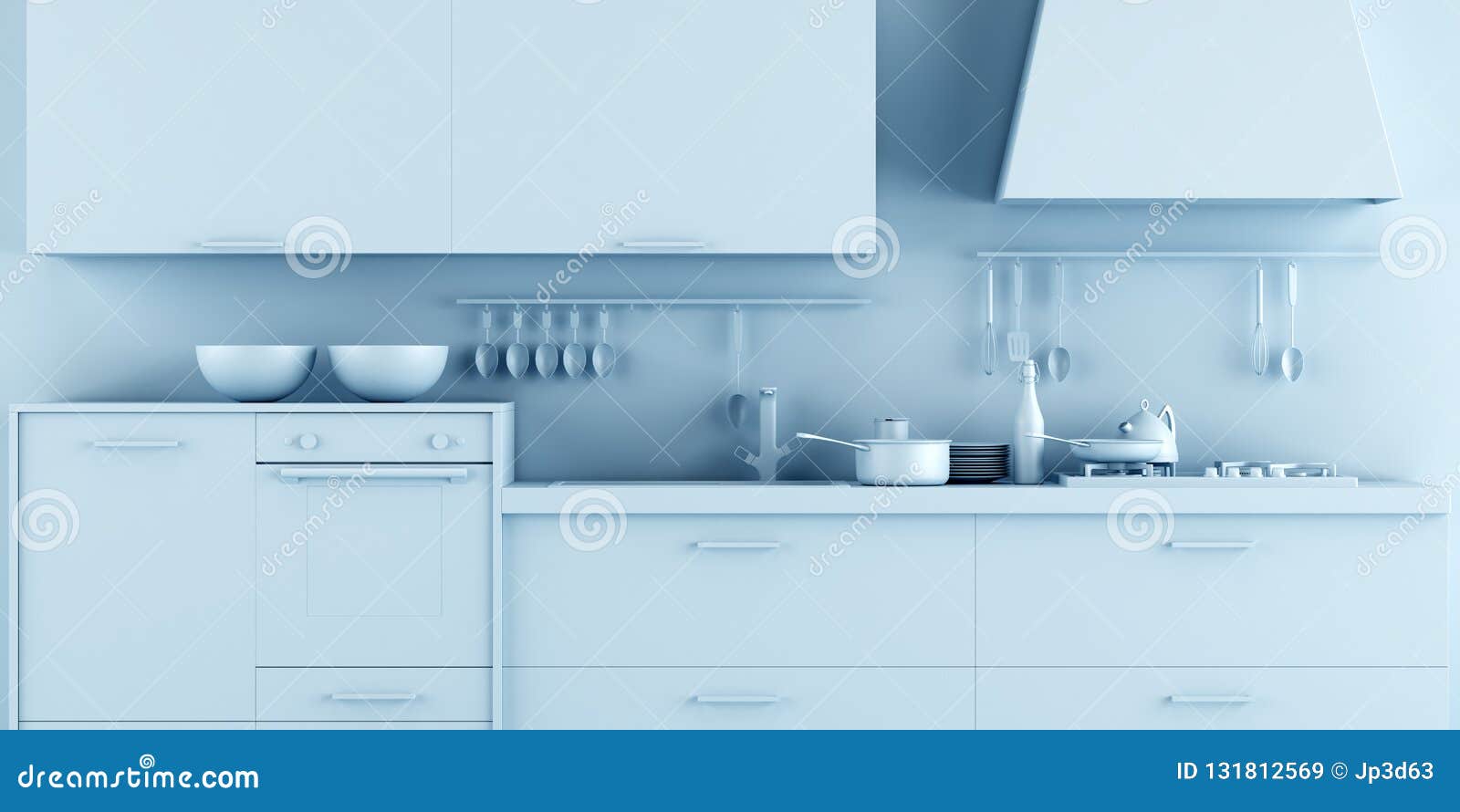 Interior Kitchen Background in Minimalist Monochrome Style Stock ...