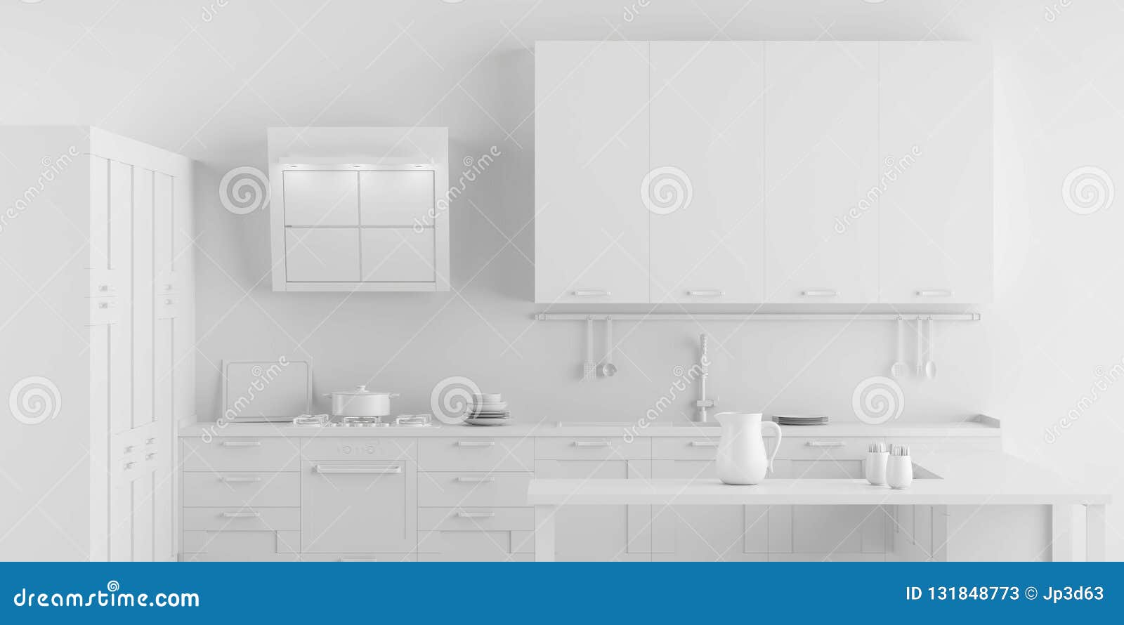 Interior Kitchen Background in Minimalist Monochrome Style Stock ...