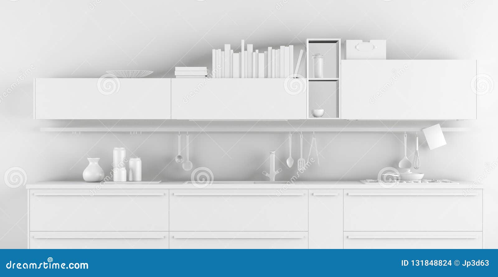 Interior Kitchen Background in Minimalist Monochrome Style Stock ...