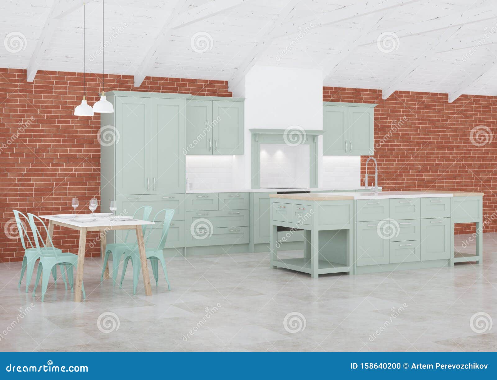 The Interior of the Kitchen in a Private House. Stock Illustration ...
