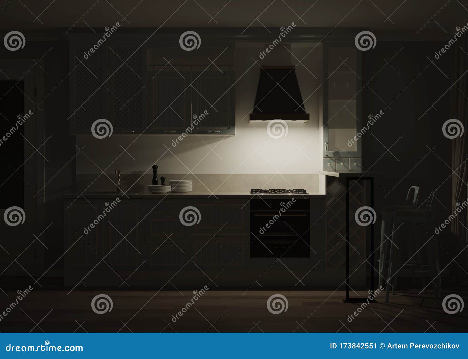 The Interior of the Kitchen in a Private House. Light Green Kitchen in ...