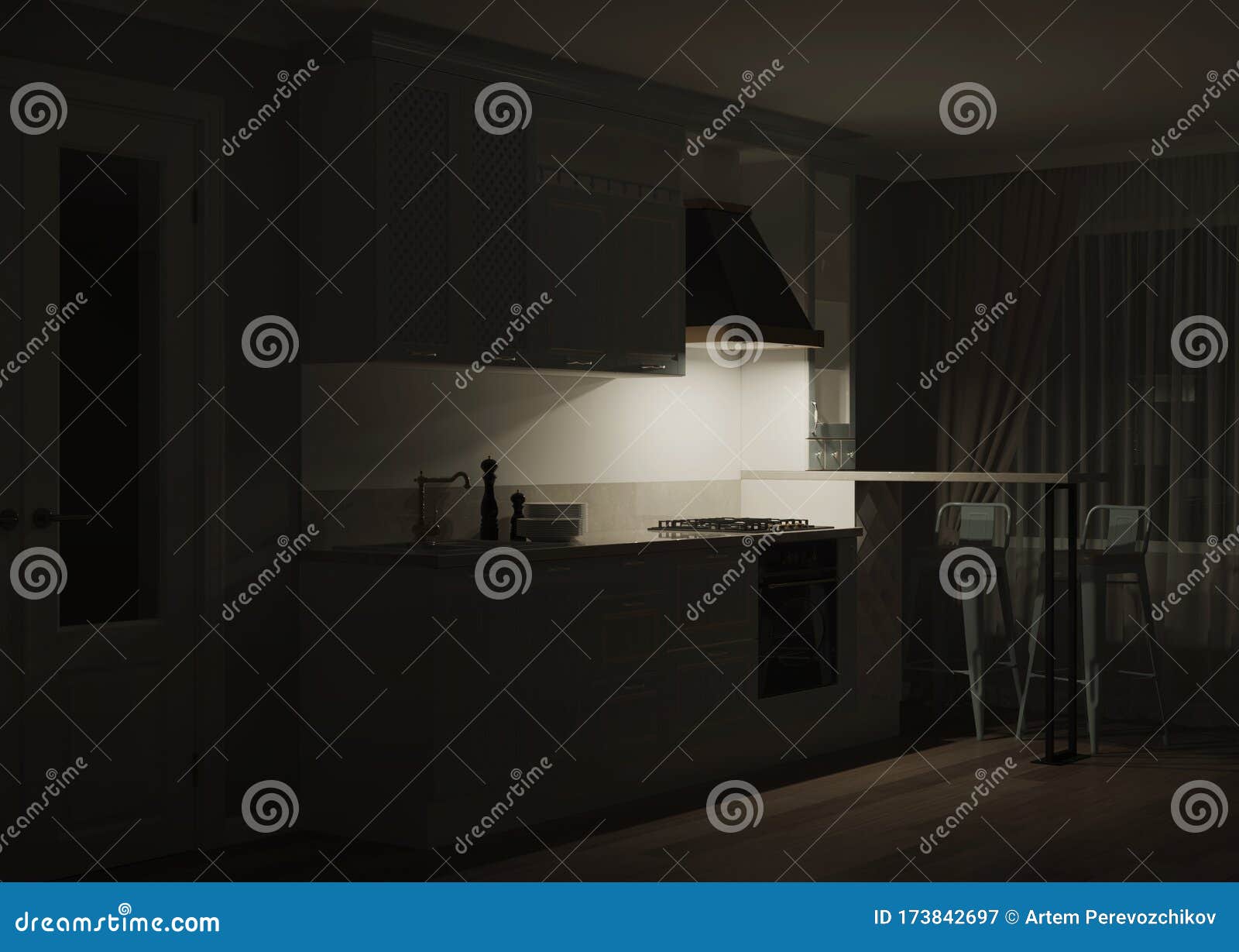 The Interior of the Kitchen in a Private House. Light Green Kitchen in ...