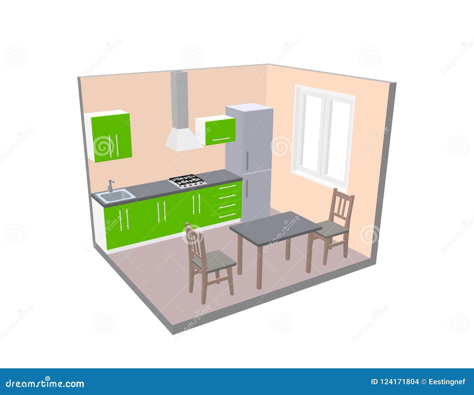 Interior Kitchen Room. 3d Vector Illustration Stock Vector ...