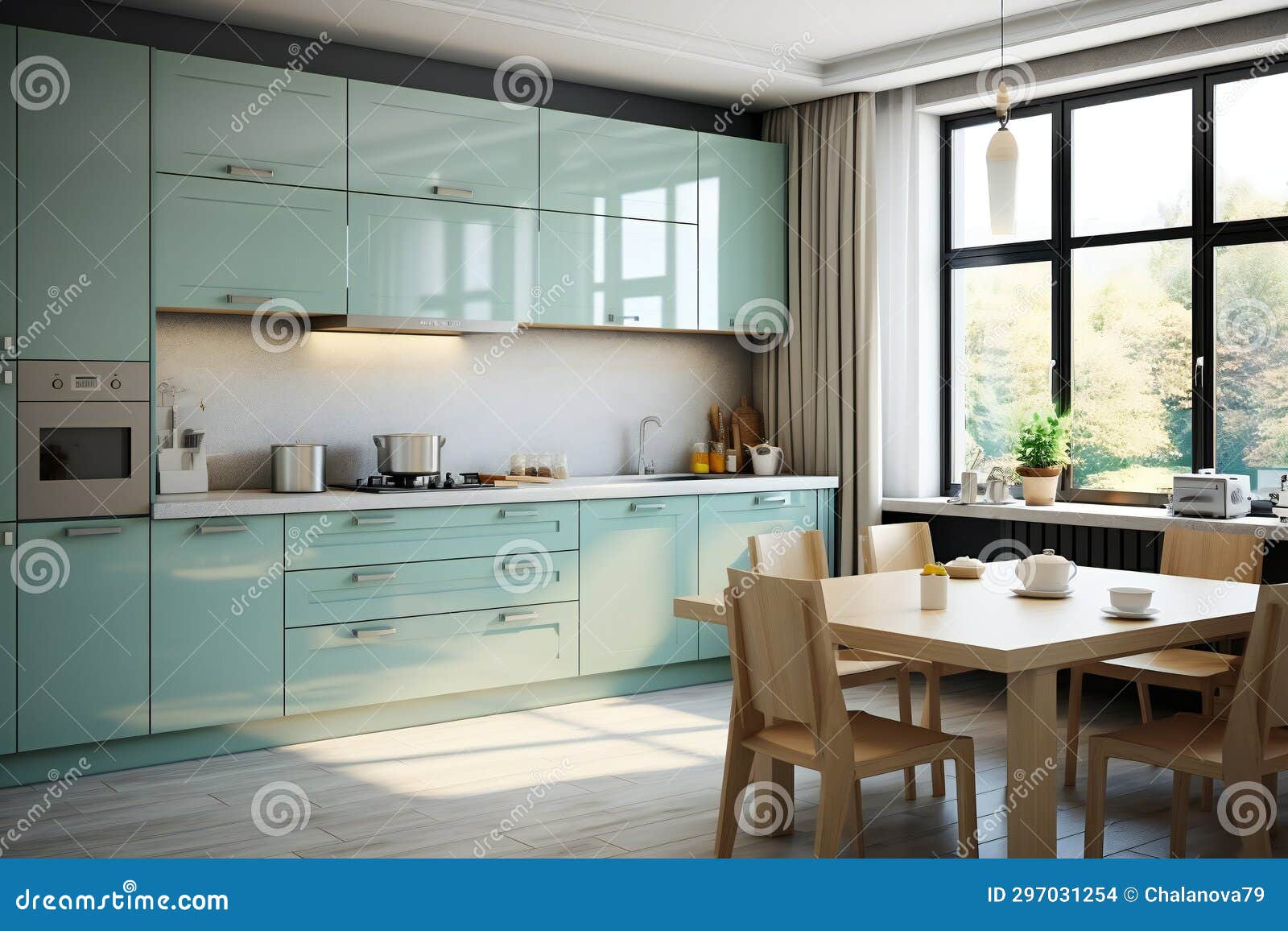 Interior of the Kitchen in Scandinavian Style with Light Furniture and ...
