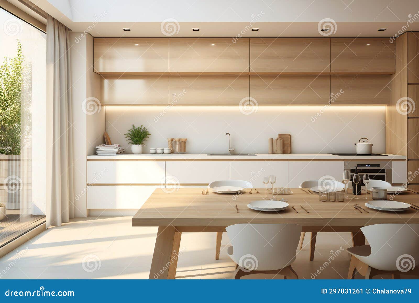 Interior of the Kitchen in Scandinavian Style with Light Furniture and ...