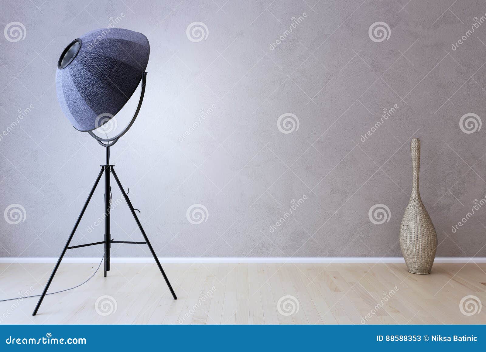 Interior Lamp with Decoration, Empty Wall Ion Background. Stock ...