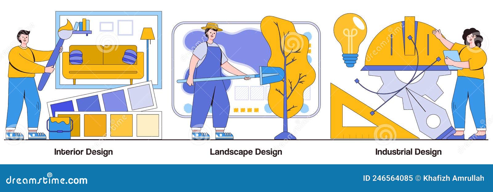 Interior, Landscape and Industrial Design with People Characters ...