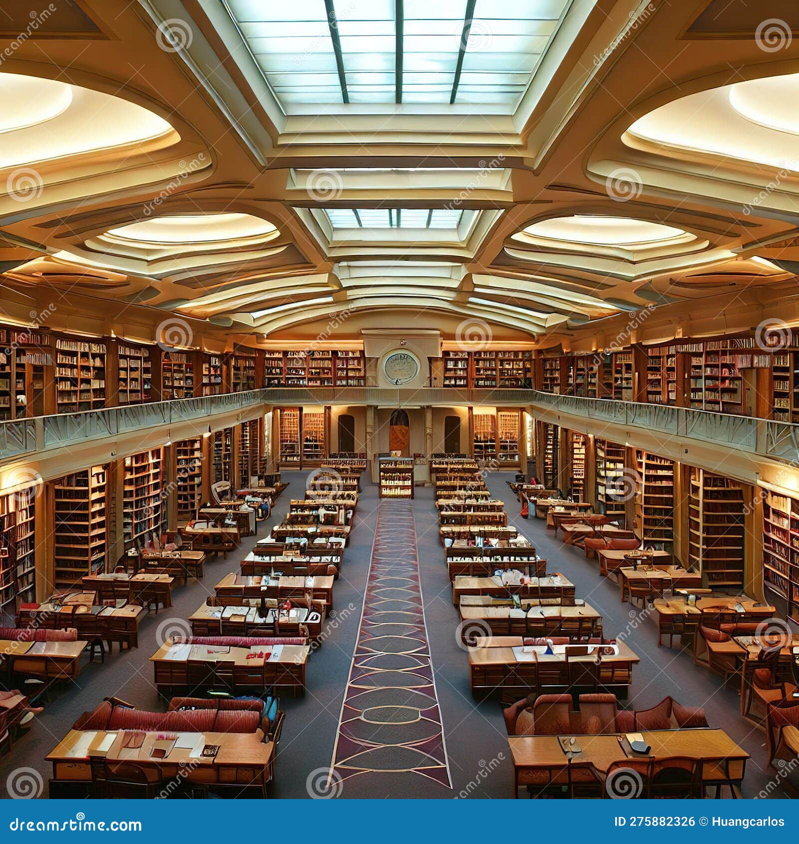 Interior of a Large Library with Generative AI Stock Illustration ...