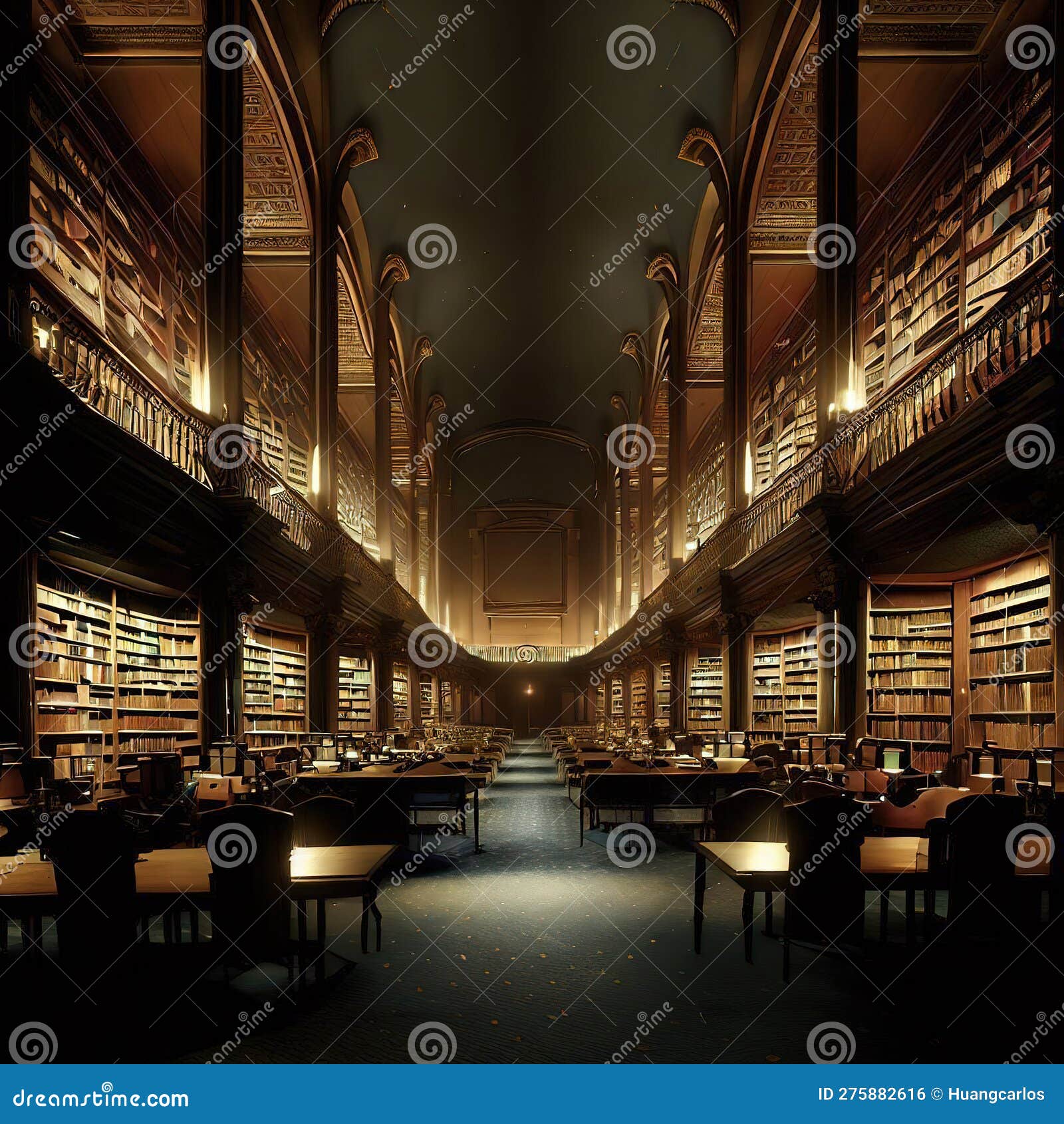Interior of a Large Library with Generative AI Stock Illustration ...