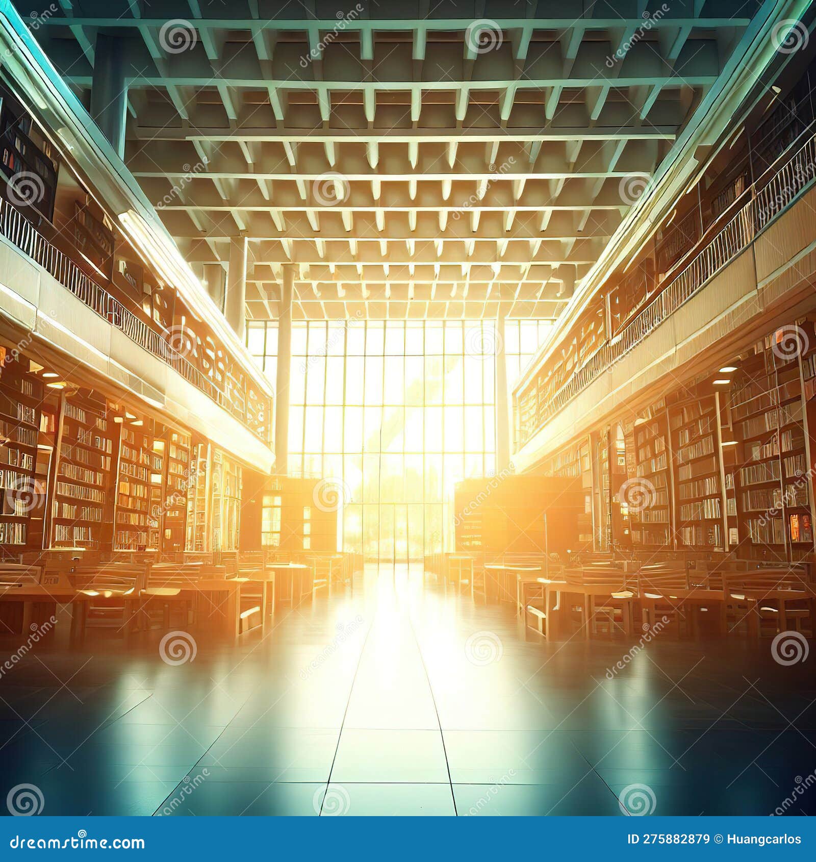 Interior of a Large Library with Generative AI Stock Illustration ...