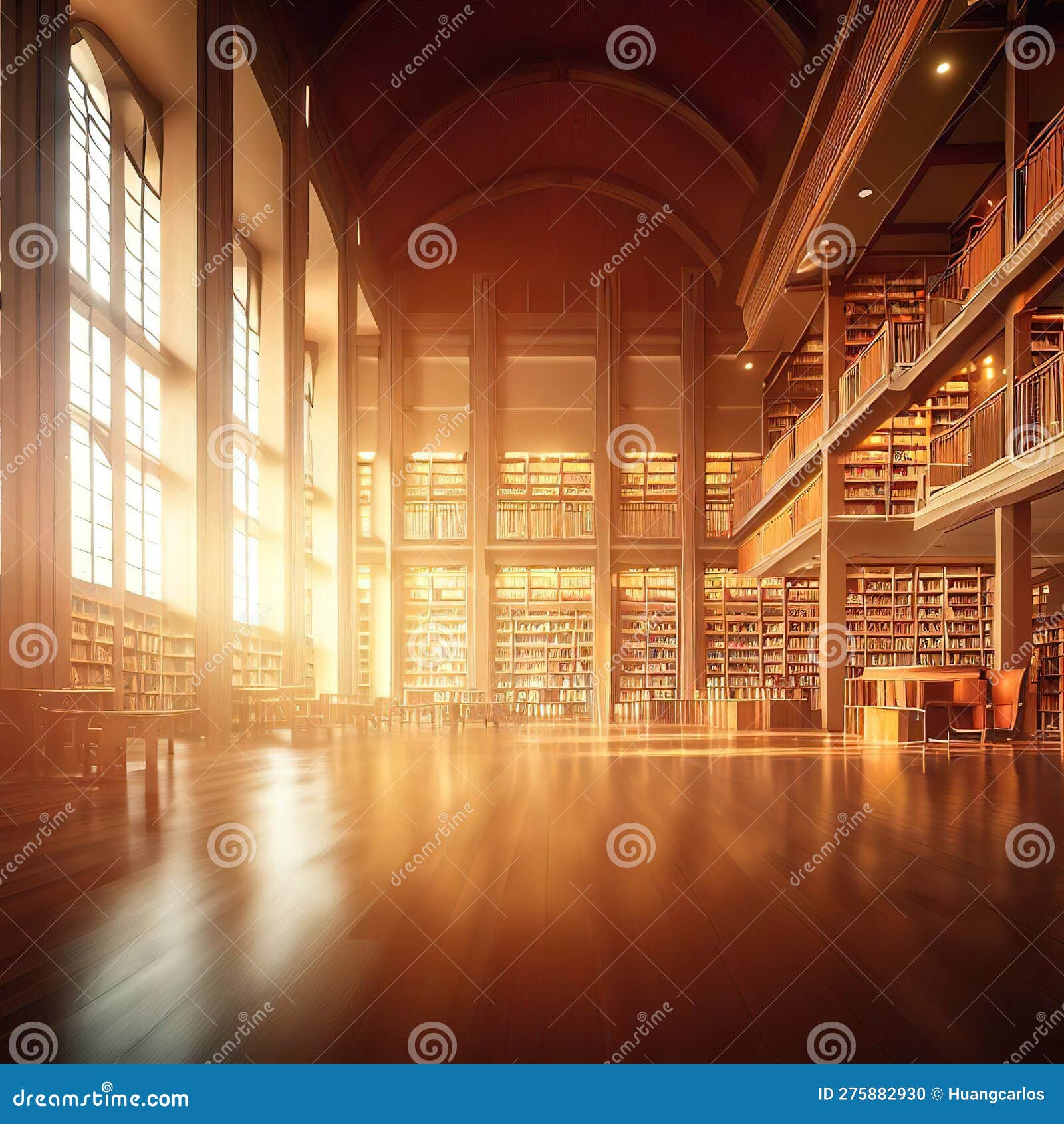 Interior of a Large Library with Generative AI Stock Illustration ...