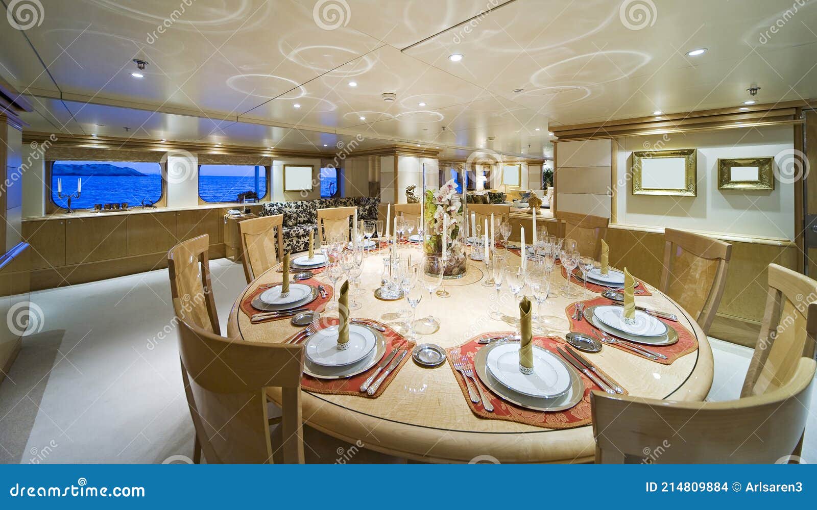 Refined Interior of a Large Luxury Motor Boat Stock Photo - Image of ...