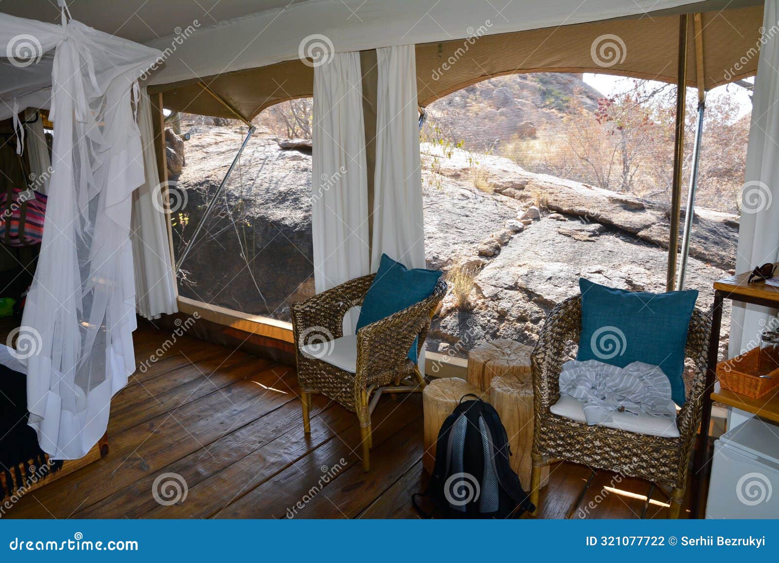 Interior of a Large Tourist Tent with Chairs, Windows for Ventilation ...