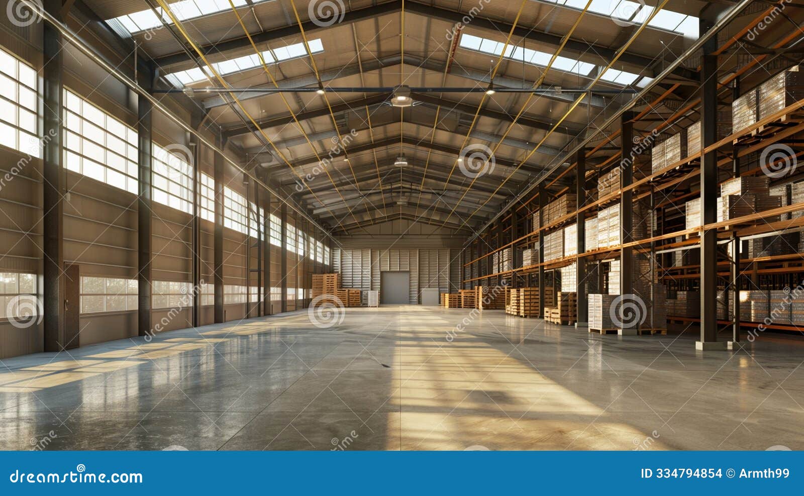Interior of a Large Warehouse with Shelves and Racks. Modern Factory ...