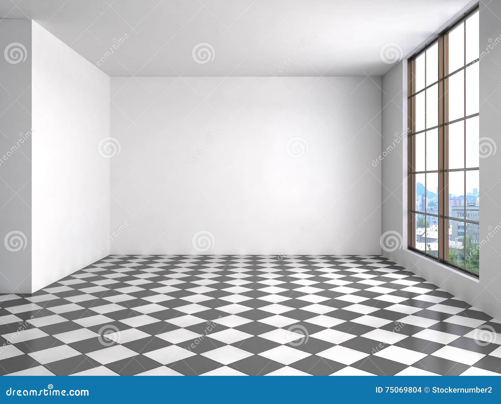 Interior with Large Window. 3d Illustration Stock Illustration ...