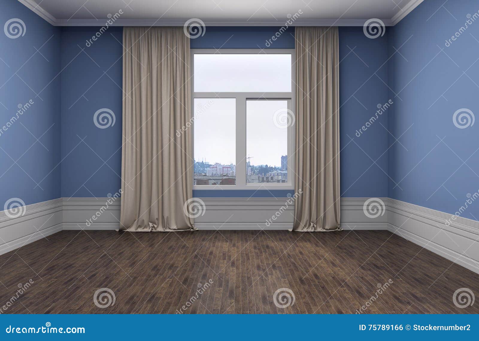 Interior with Large Window. 3d Illustration Stock Illustration ...