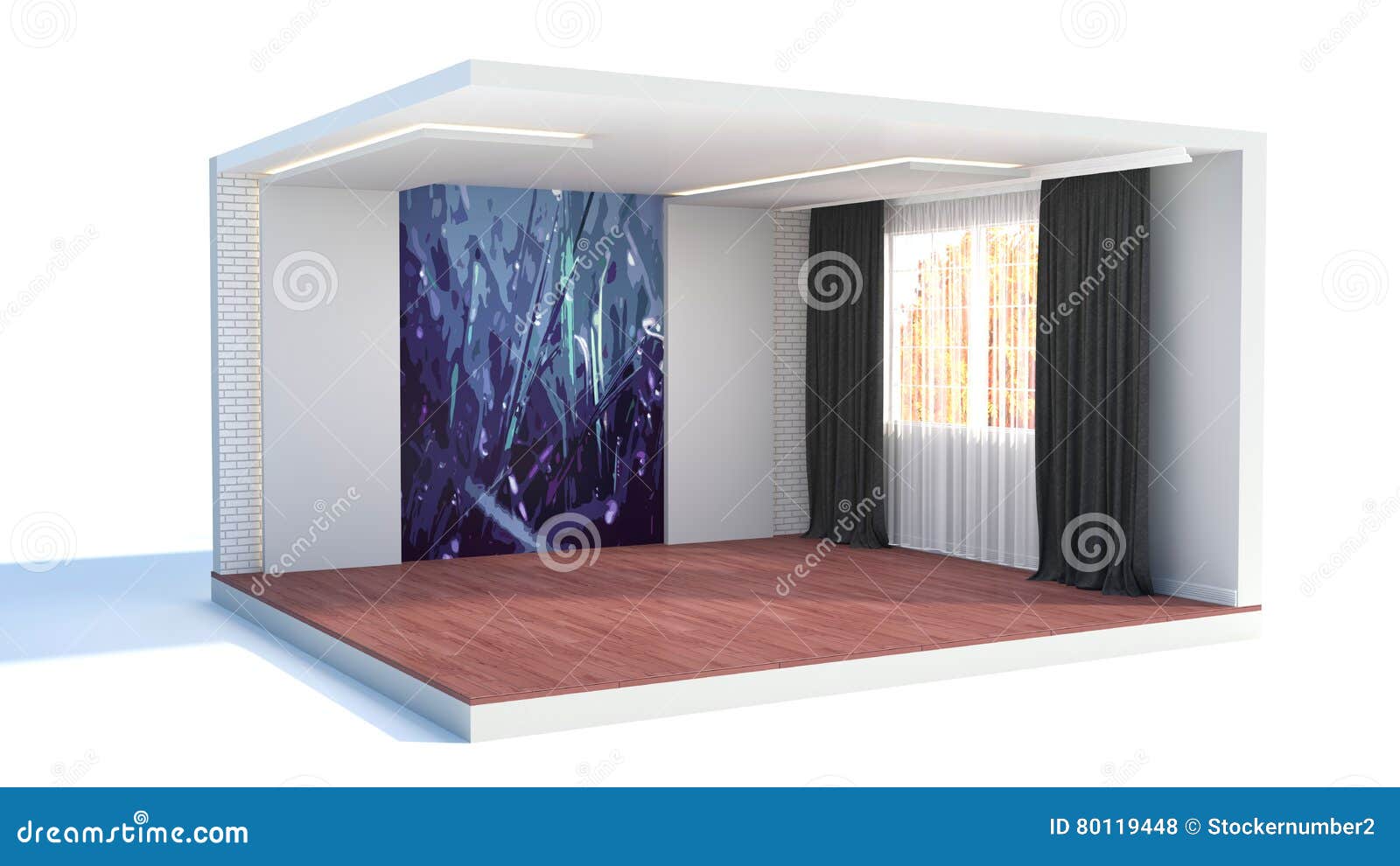 Interior with Large Window. 3d Illustration Stock Illustration ...