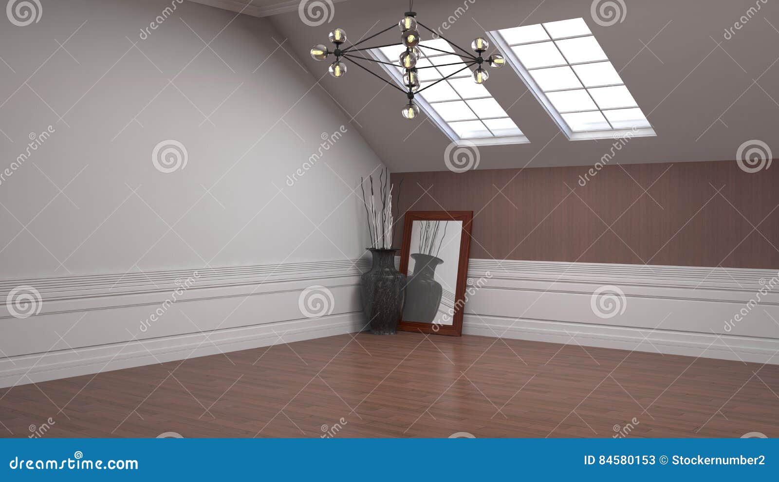Interior with Large Window. 3d Illustration Stock Illustration ...