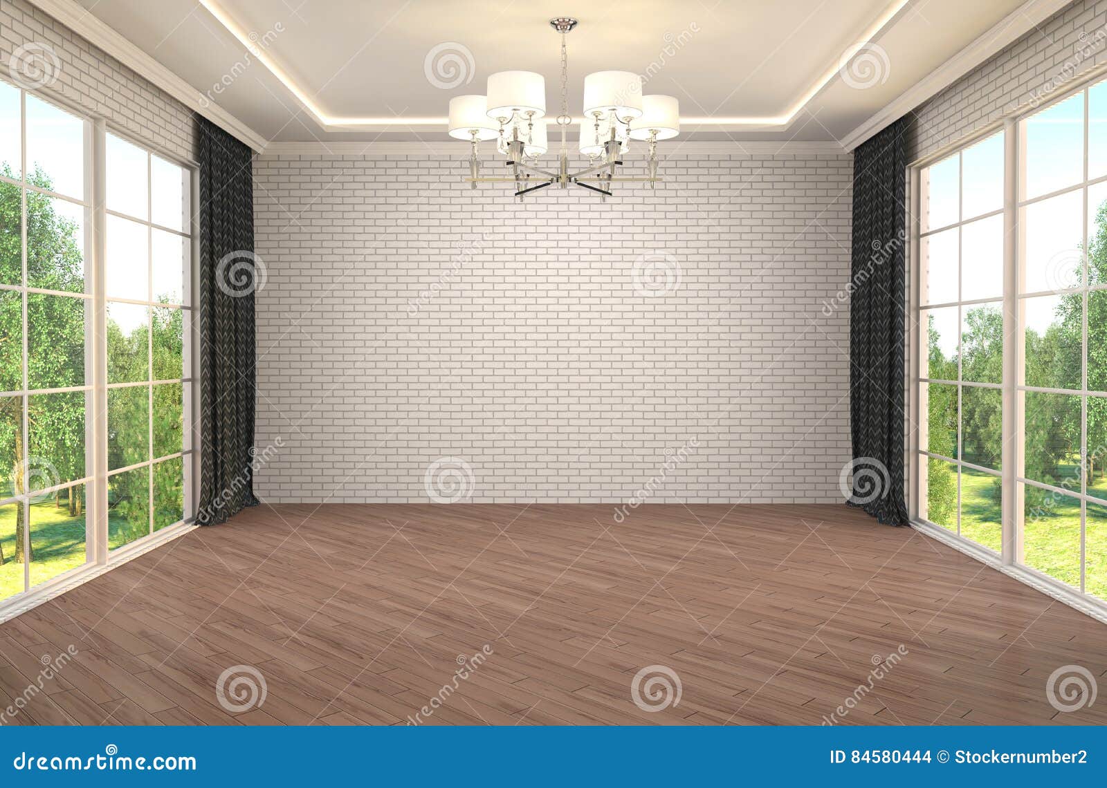 Interior with Large Window. 3d Illustration Stock Illustration ...
