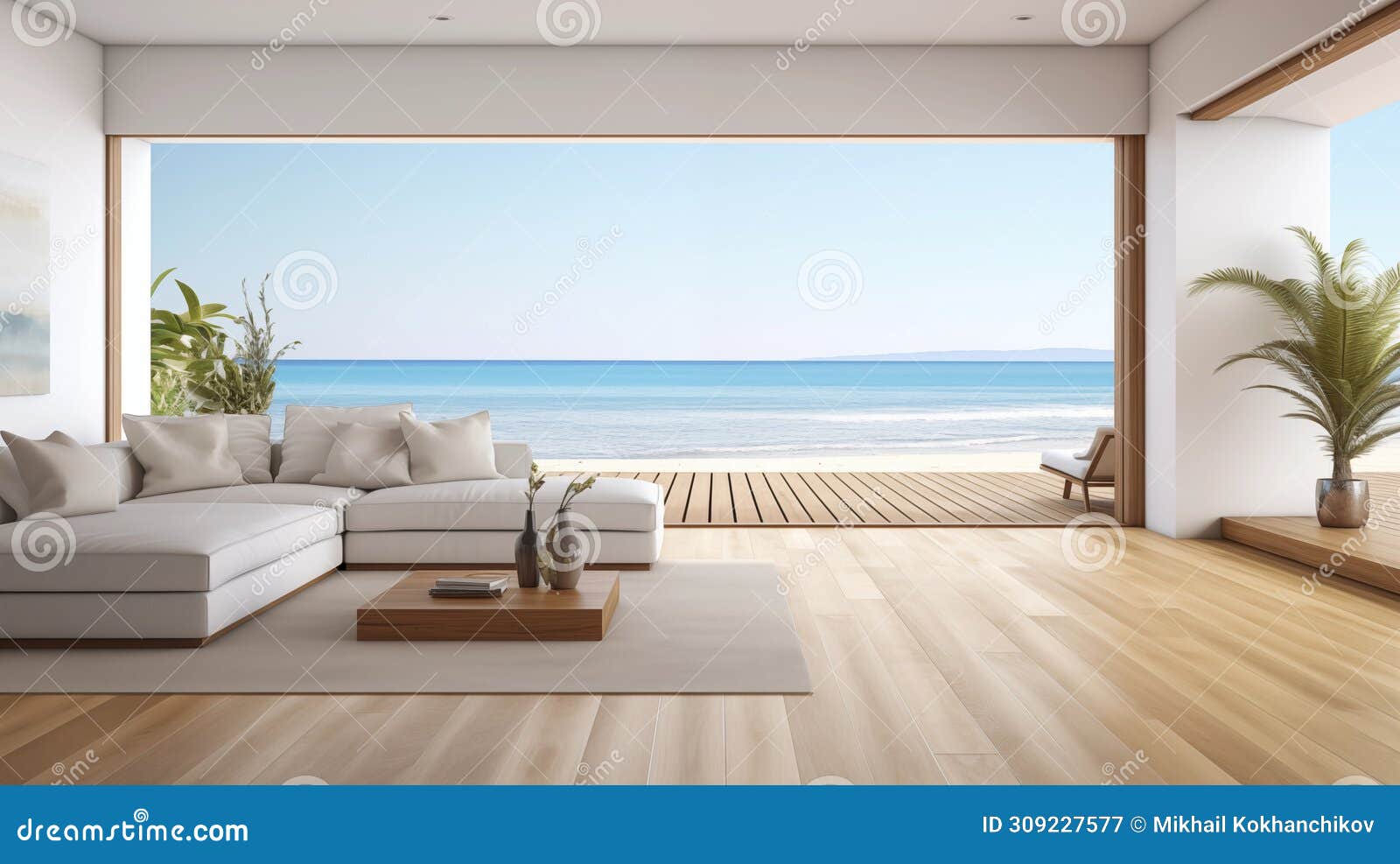 Interior with Large Window Sea View Stock Image - Image of coast, sofa ...