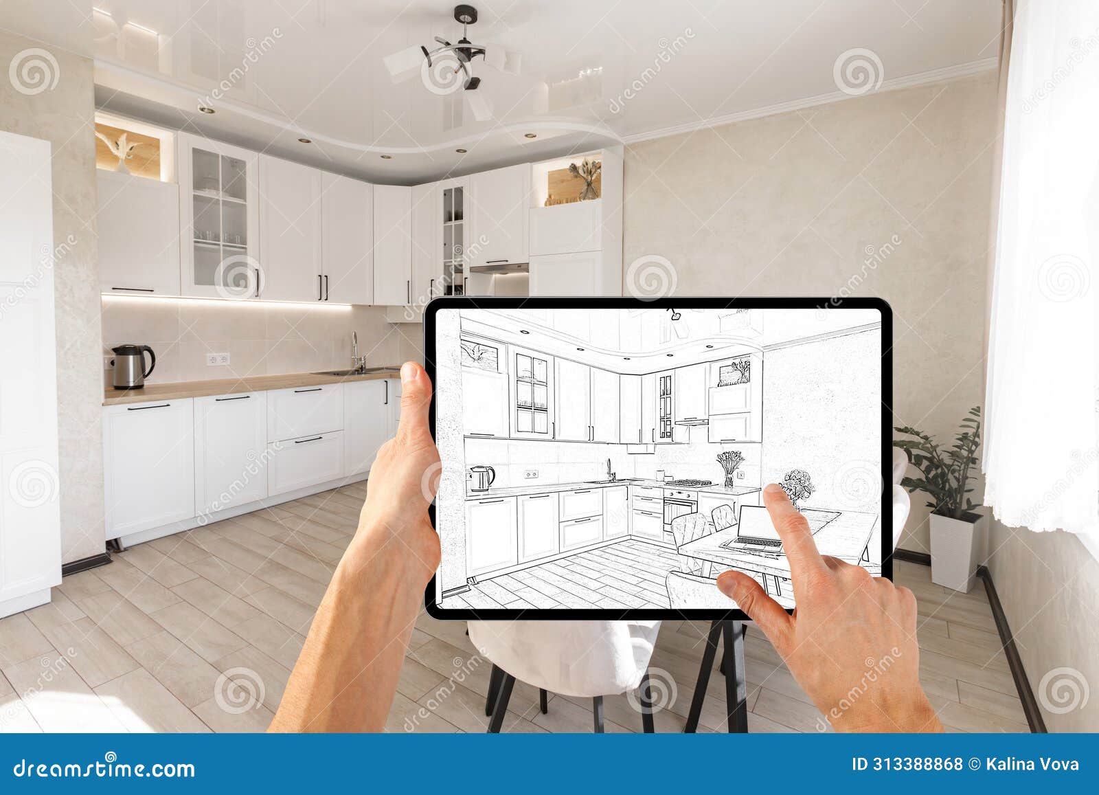 A Interior Layout Plan on Tablet Computer Stock Photo - Image of design ...