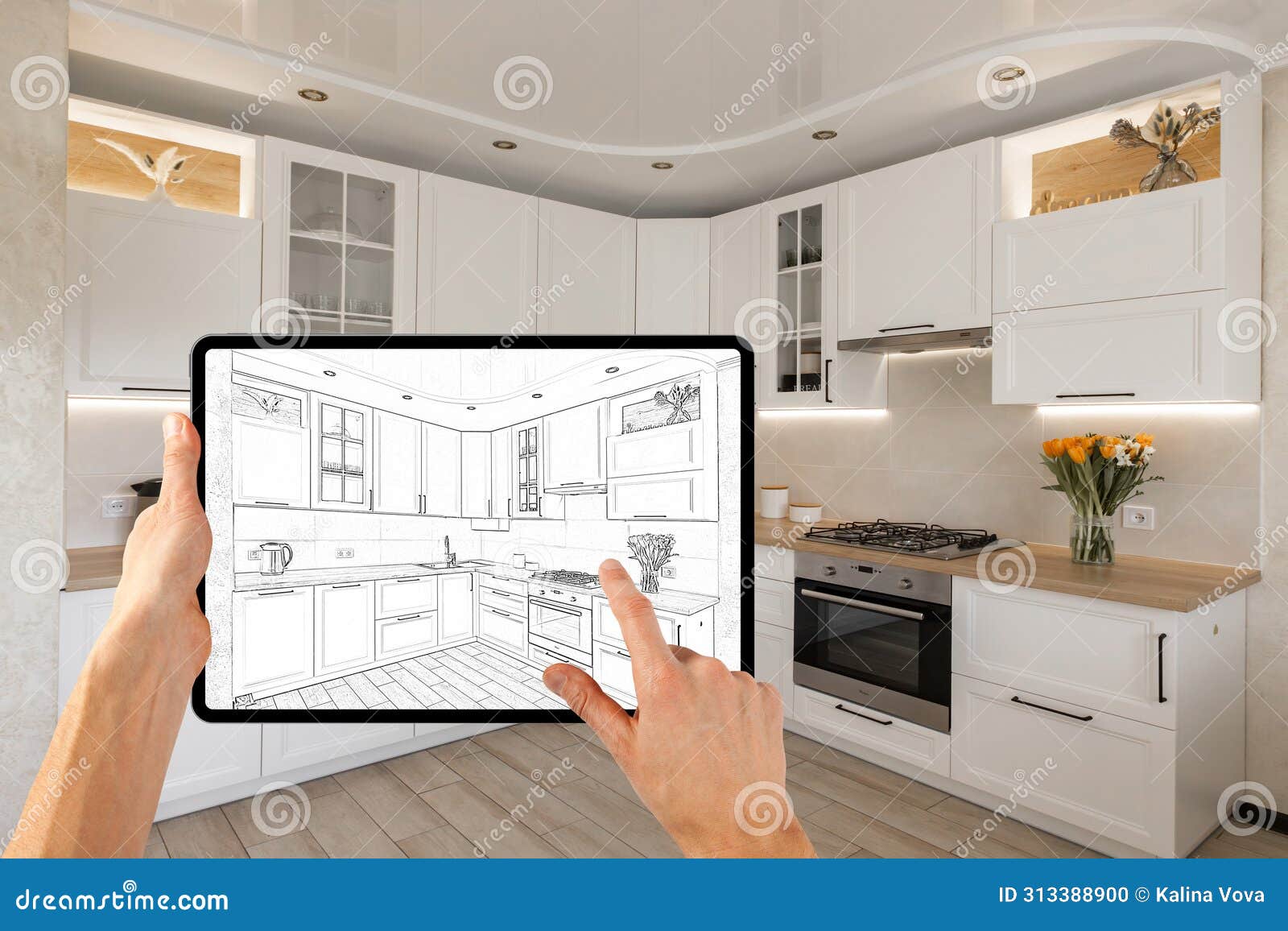 A Interior Layout Plan on Tablet Computer Stock Photo - Image of ...