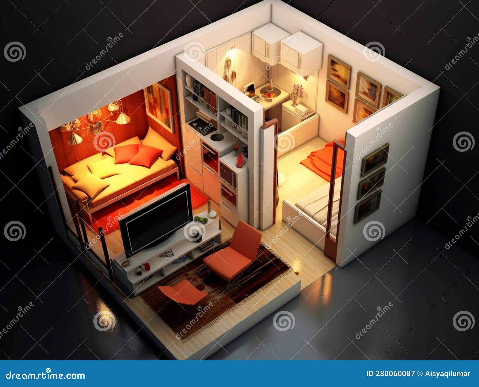 The Interior Layout of a Studio Apartment that Uses the Concept of ...
