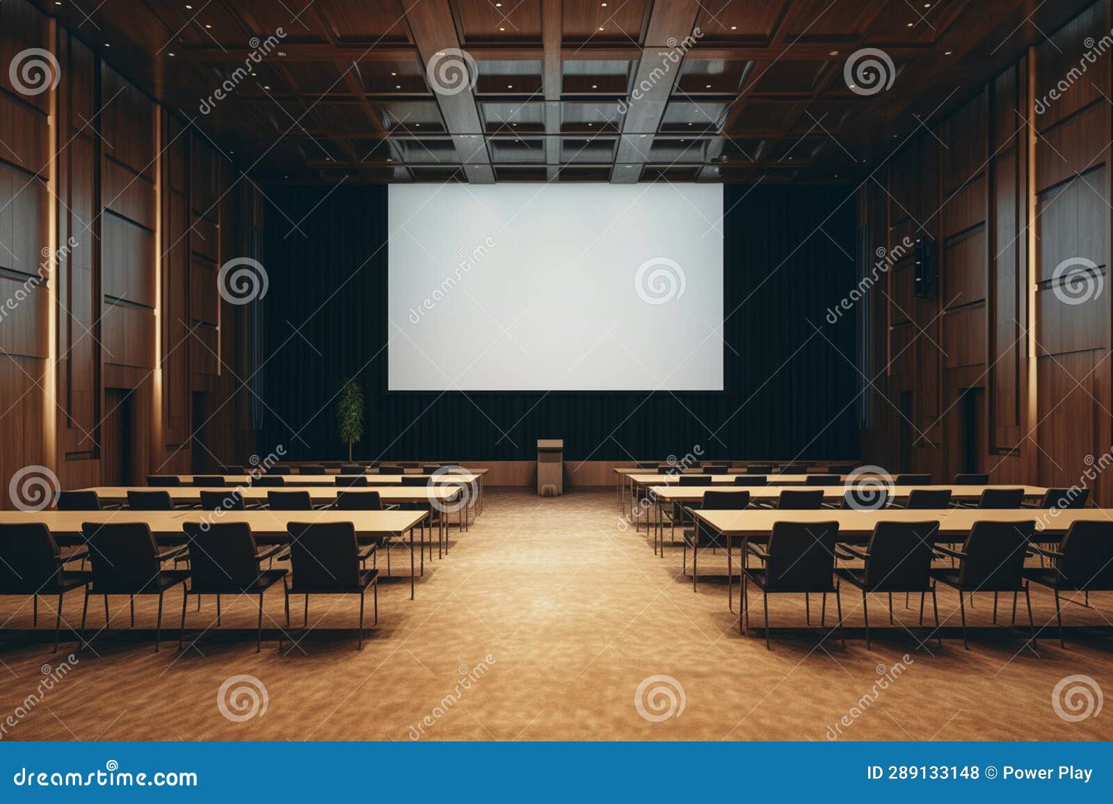Interior of a Lecture Hall with Rows of Chairs and Tables. 3d Rendering ...