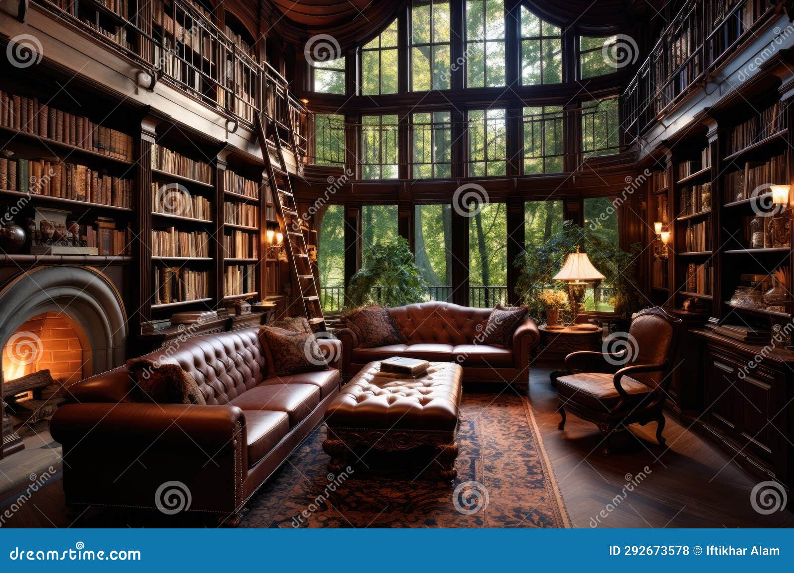 Interior of a Library with a Bookcase and a Leather Sofa, Beautiful ...