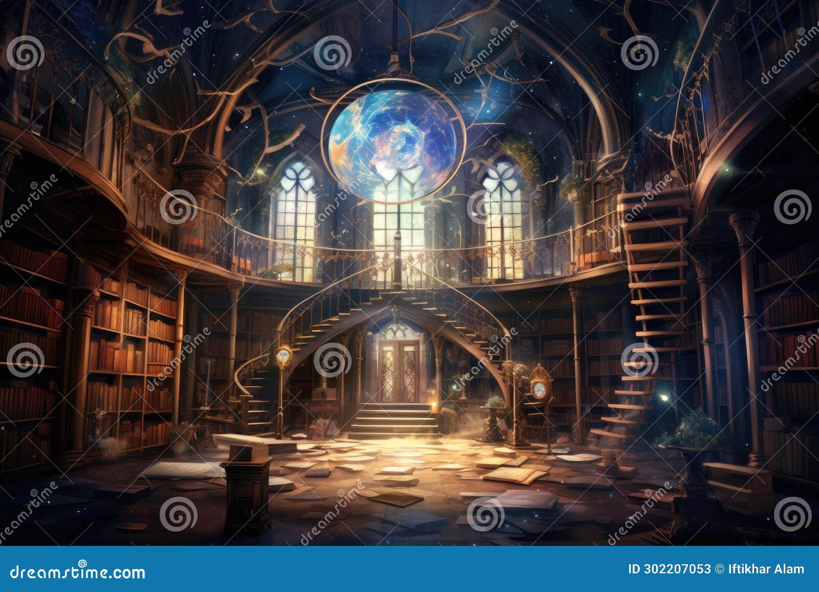 Interior of the Library. 3d Render, Toned Image, a Massive Library ...