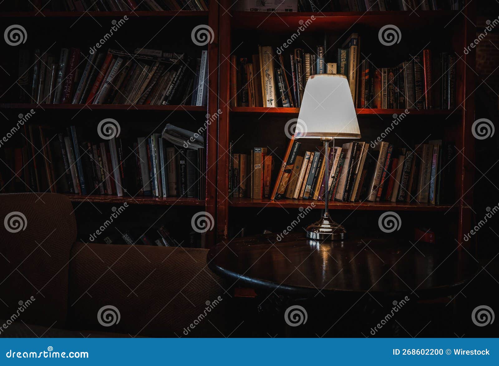 Interior of Library with Glowing Lamp Editorial Image - Image of ...
