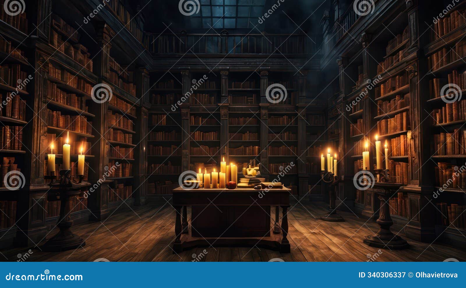 Interior of Library at Night Stock Illustration - Illustration of home ...
