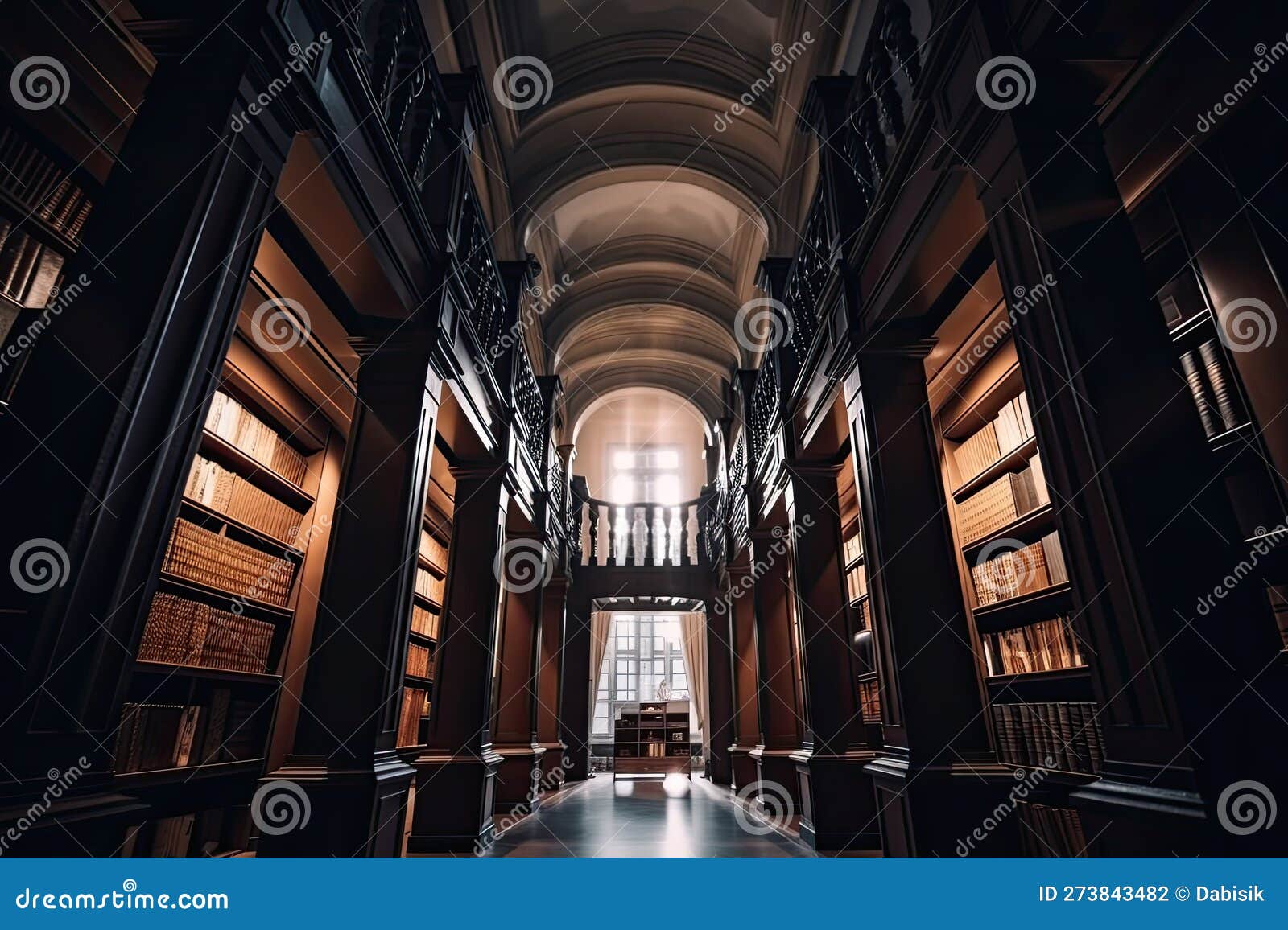 Interior of Library with Many Bookshelves. Rows of Cabinets with Old ...