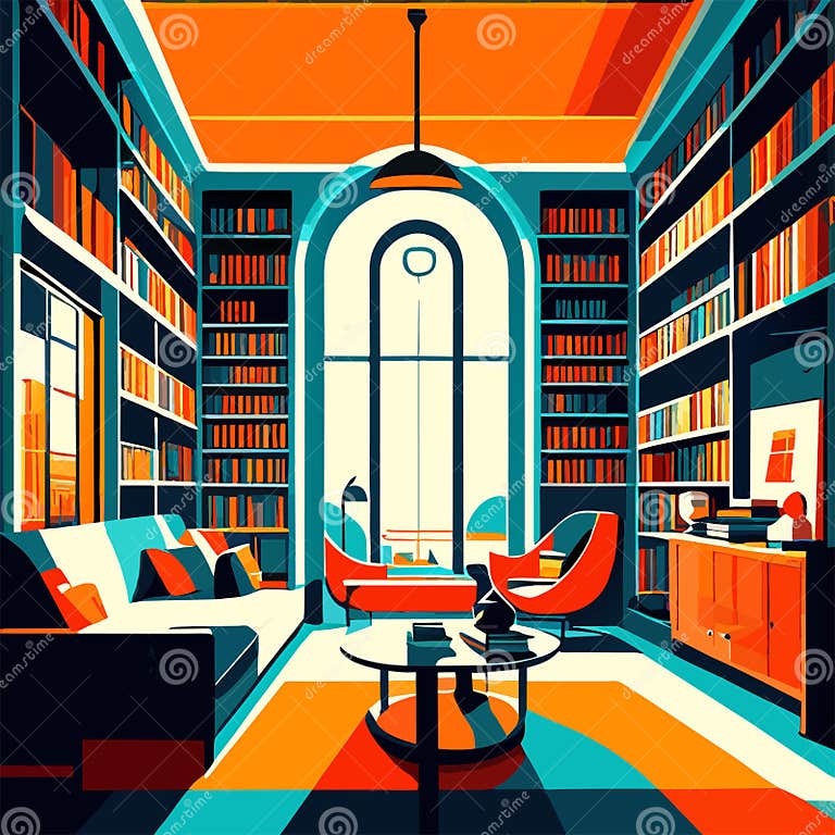 Interior of the Library. Vector Illustration in a Flat Style Stock ...