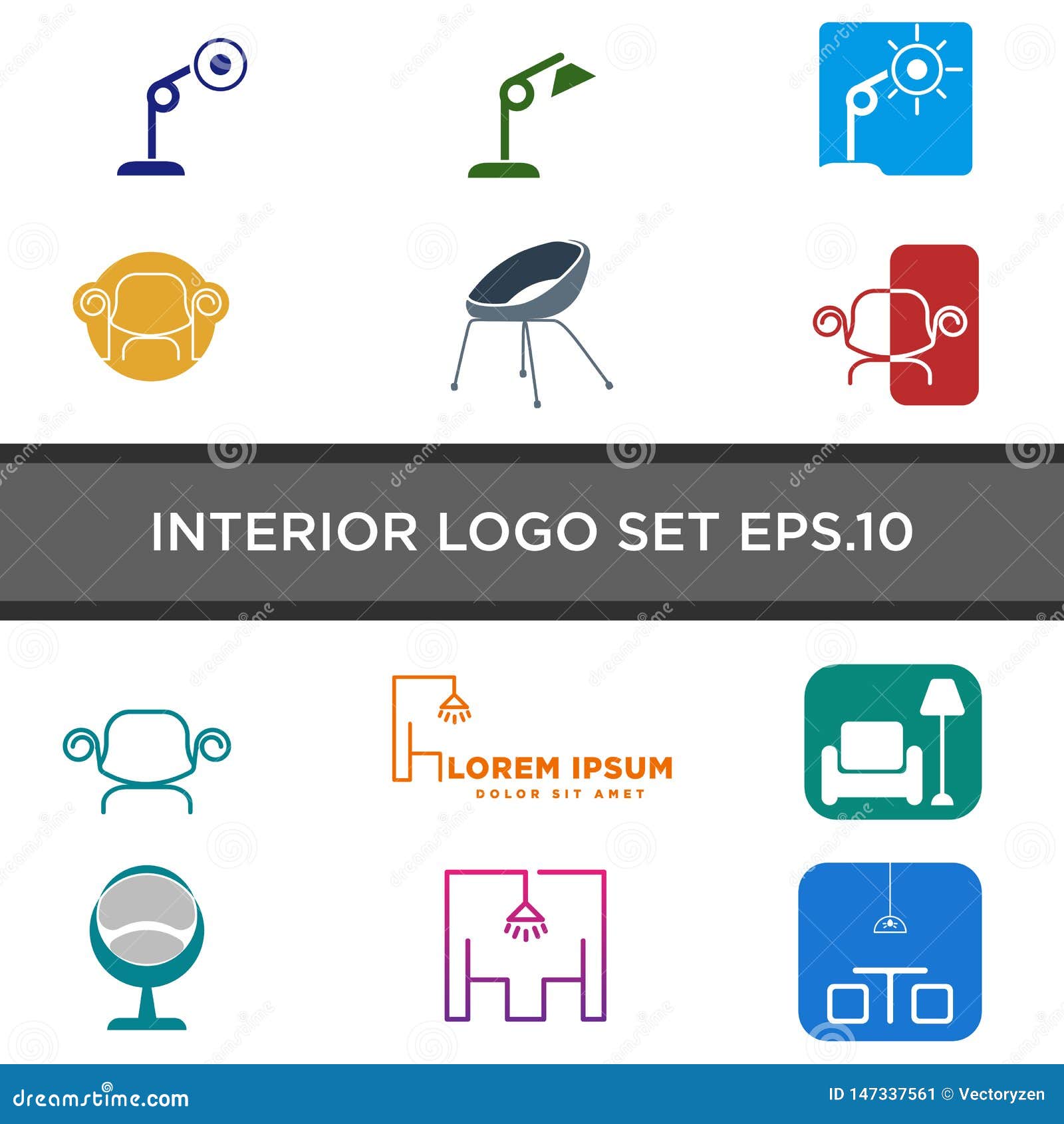 Interior Light Logo Design with Line Style Vector Illustration Stock ...
