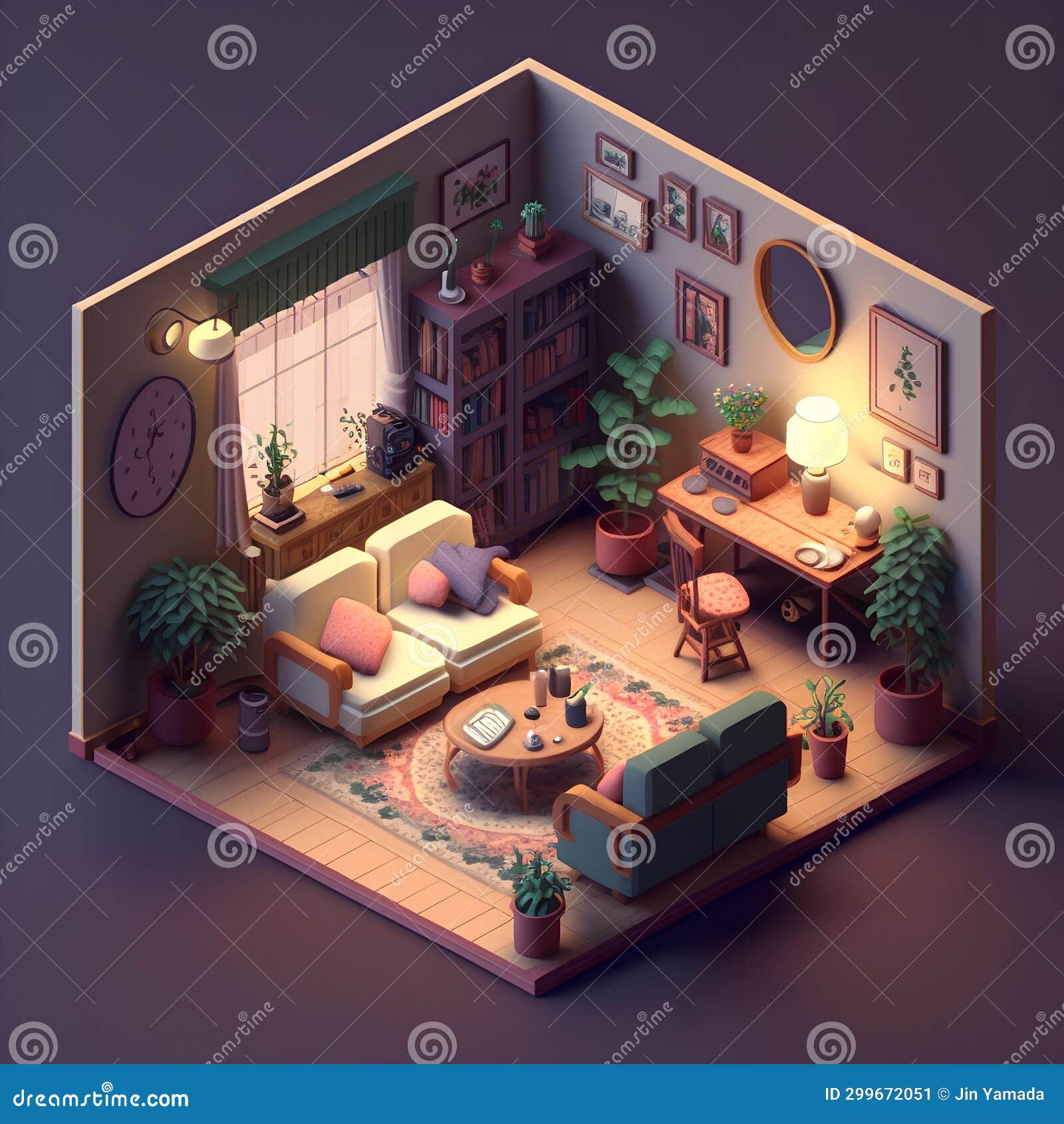 Interior of the Living Room in Isometric View, 3d Render Stock ...