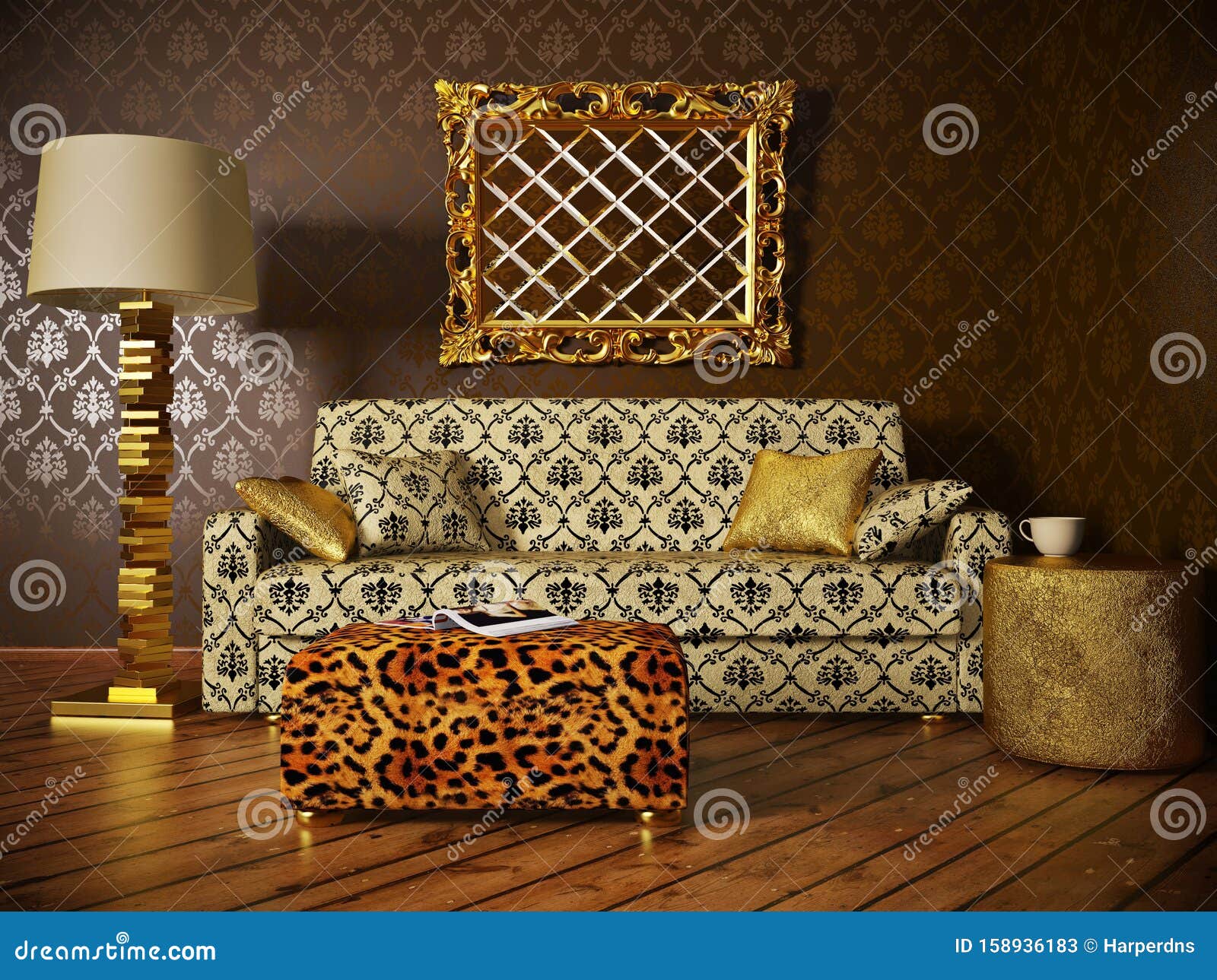 Interior of the Living Room Leopard Table Sofa with Print Stock ...