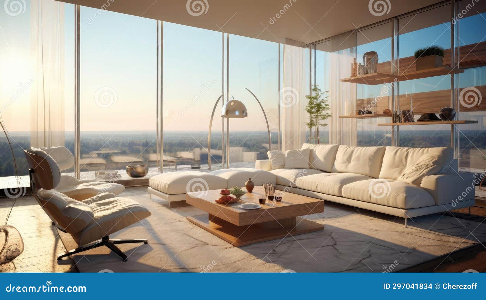 Interior of the Living Room, Panoramic Windows Stock Photo - Image of ...