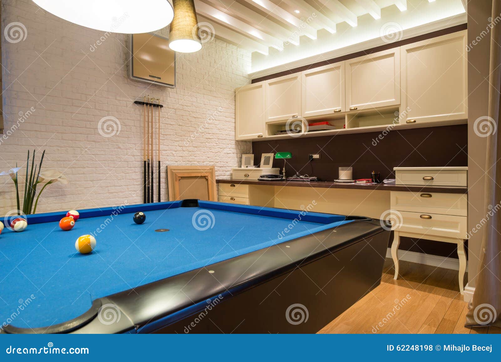 Interior of a Living Room with Pool Table Stock Photo - Image of ...