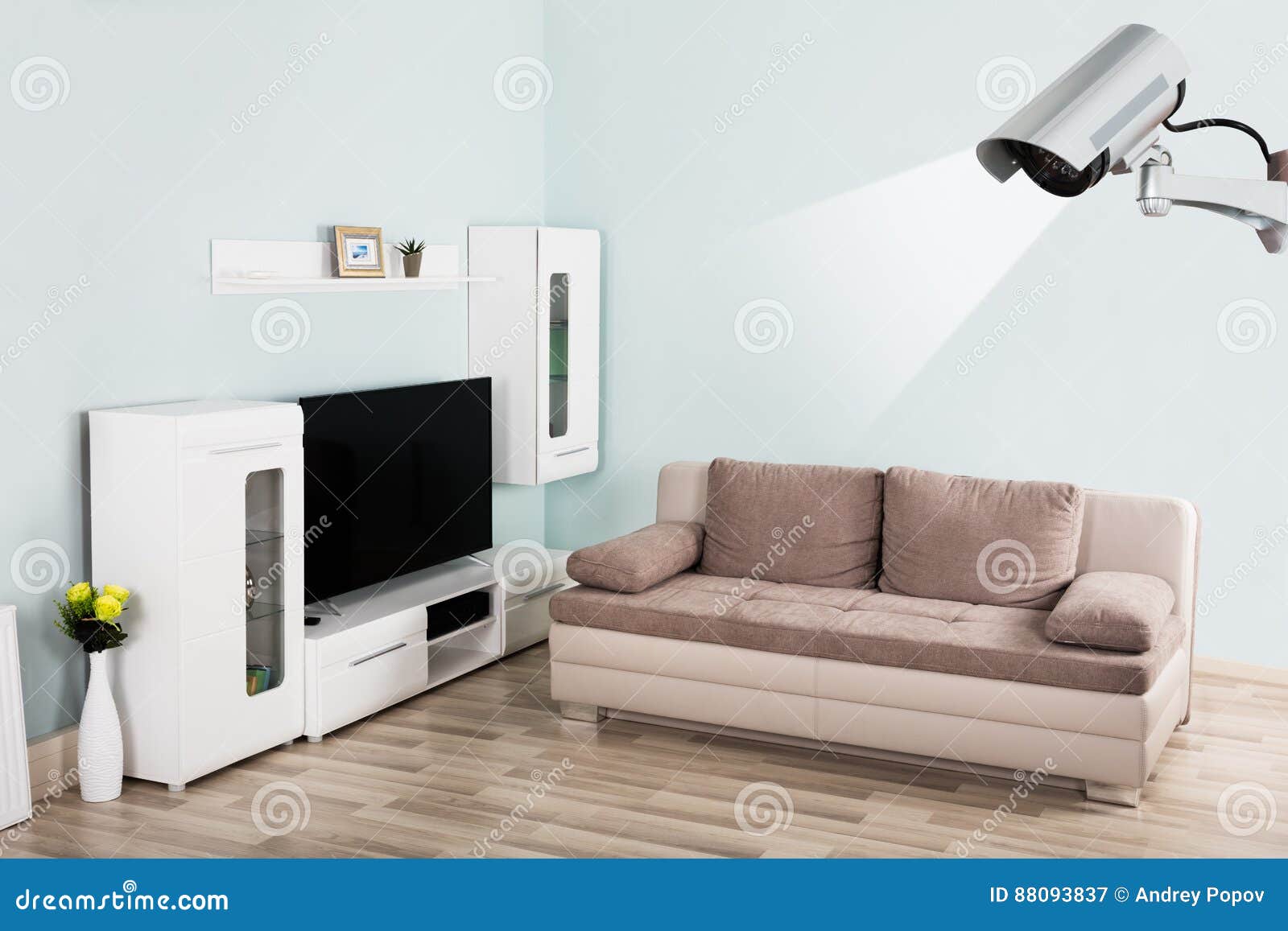Interior of Living Room with Security Camera Stock Image - Image of ...