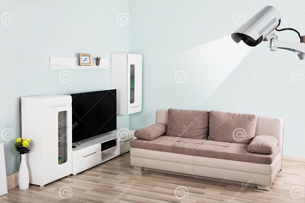 Interior of Living Room with Security Camera Stock Image - Image of ...