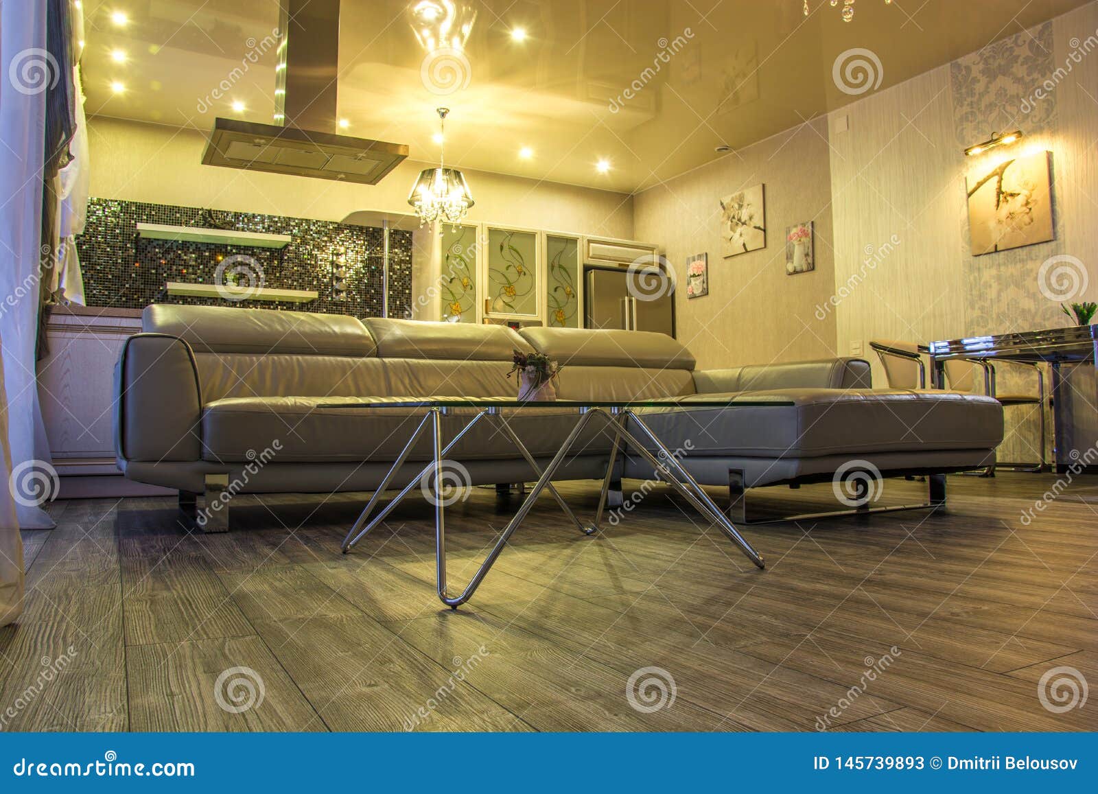 Interior of the Living Room with Warm Lighting Stock Image - Image of ...