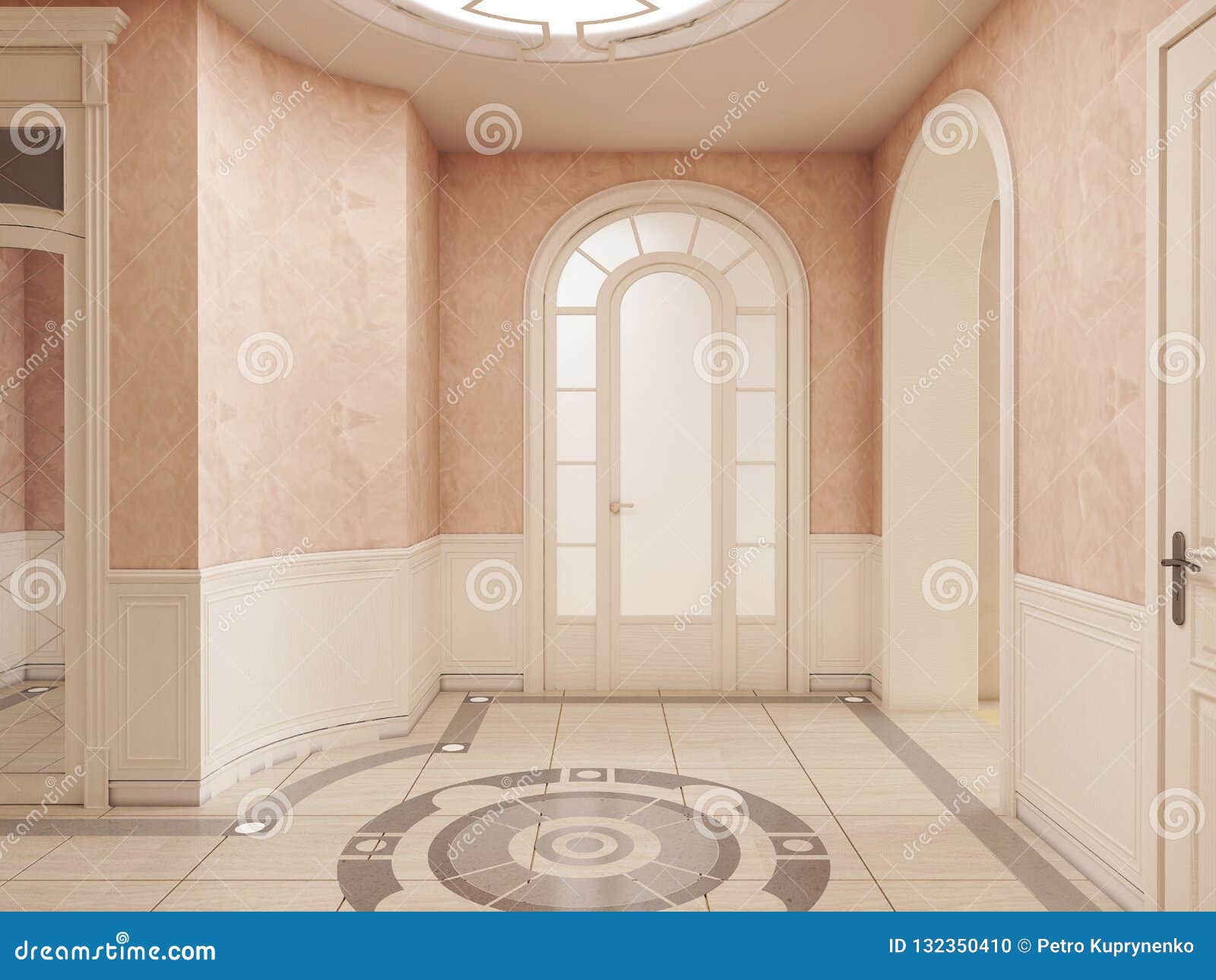 The Interior of the Lobby is in Classical Style in Cream Colors, with a ...